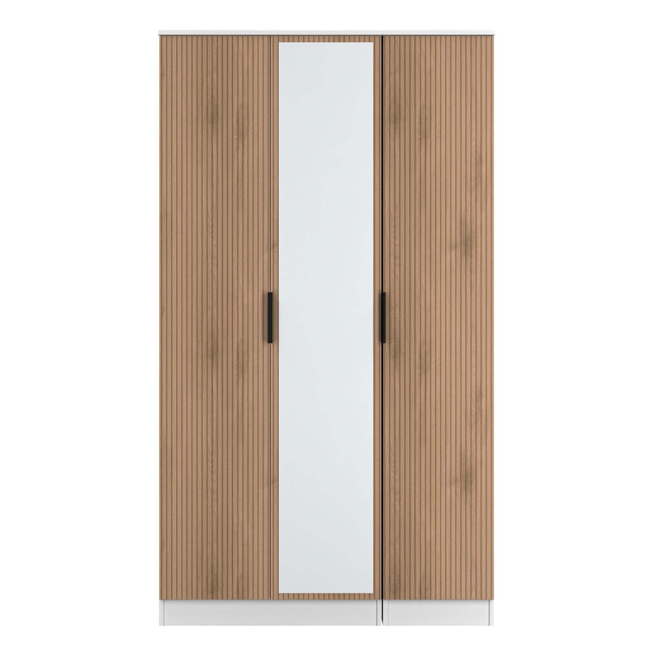 Java Tall 3 Door Mirrored Robe in Slatted Effect / White - Ready Assem