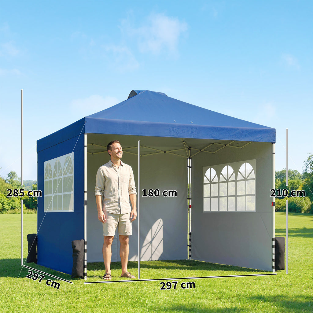 Outsunny Pop Up Gazebo Waterproof Height Adjustable 3 x 3 (m) Dark Blu