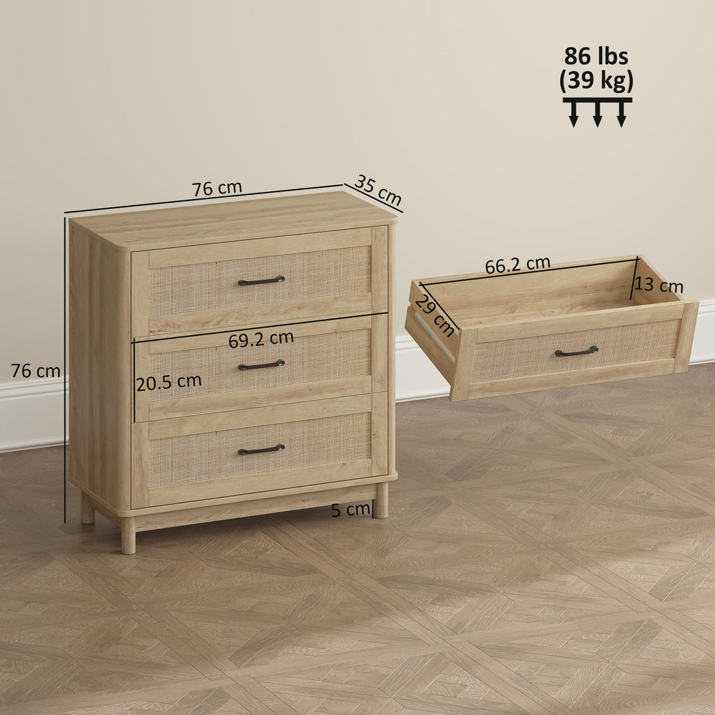 HOMCOM 3 Drawer Chest Of Drawers, Wide Storage Unit For Living Room, O