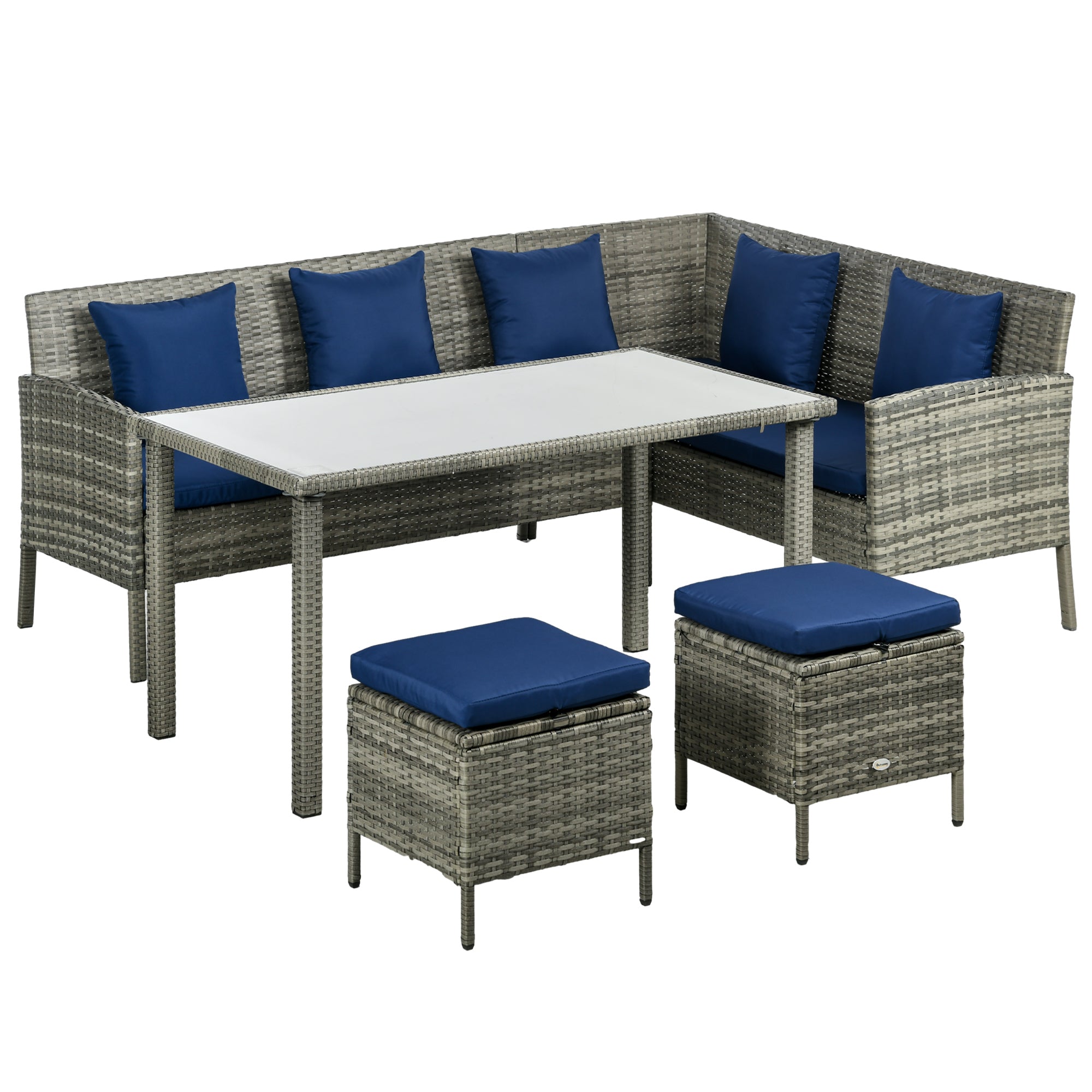 Outsunny 5Pcs Rattan Dining Corner Sofa Set, Garden Furniture Set, Dar