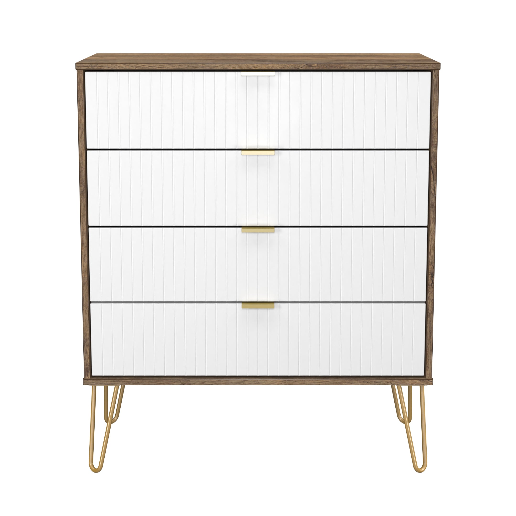 Breda Ready Assembled 4 Drawer Chest in White Matt & Vintage Oak