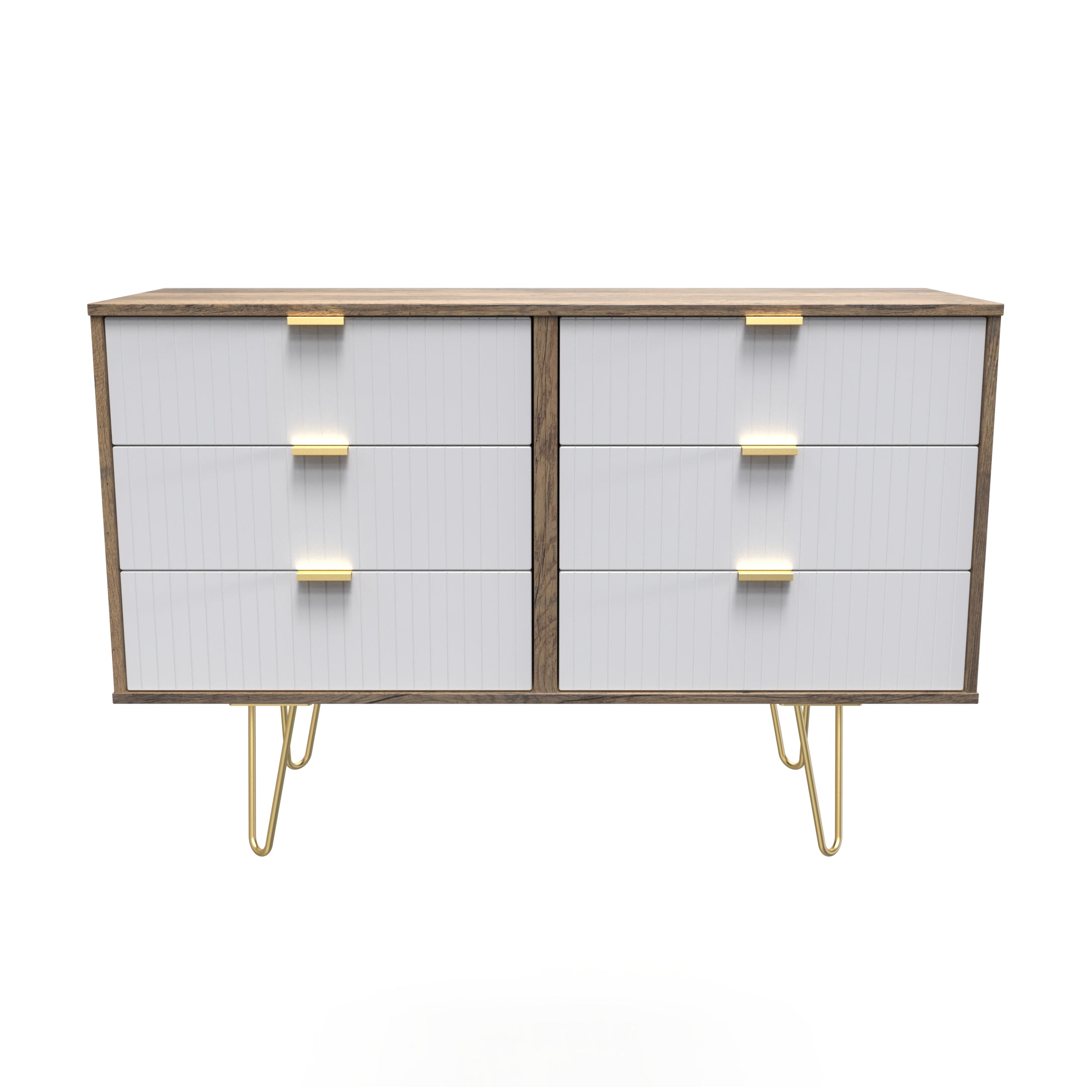 Breda Ready Assembled 6 Drawer Wide Chest in White Matt & Vintage Oak