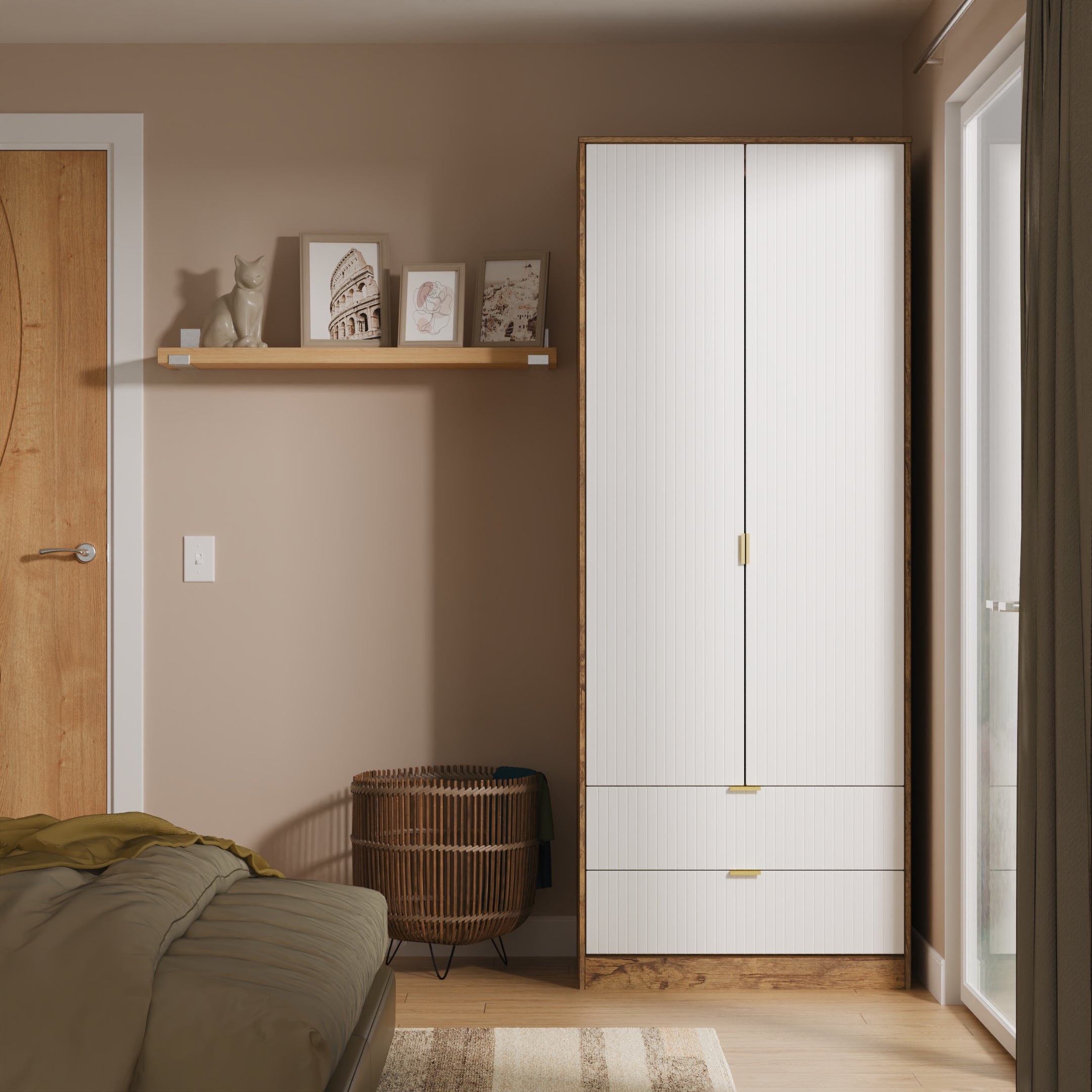 Breda Ready Assembled 2 Door 2 Drawer Wardrobe in White Matt & Vintage