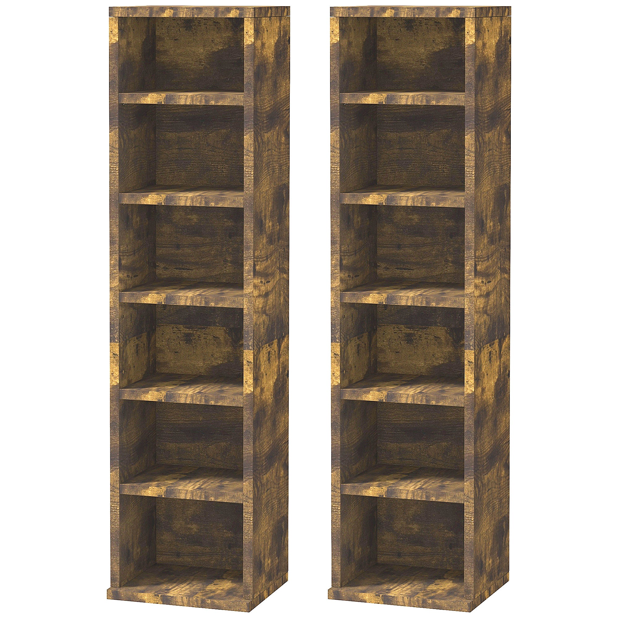 HOMCOM Set Of 2 CD Storage Units With Adjustable Shelves Rustic Brown