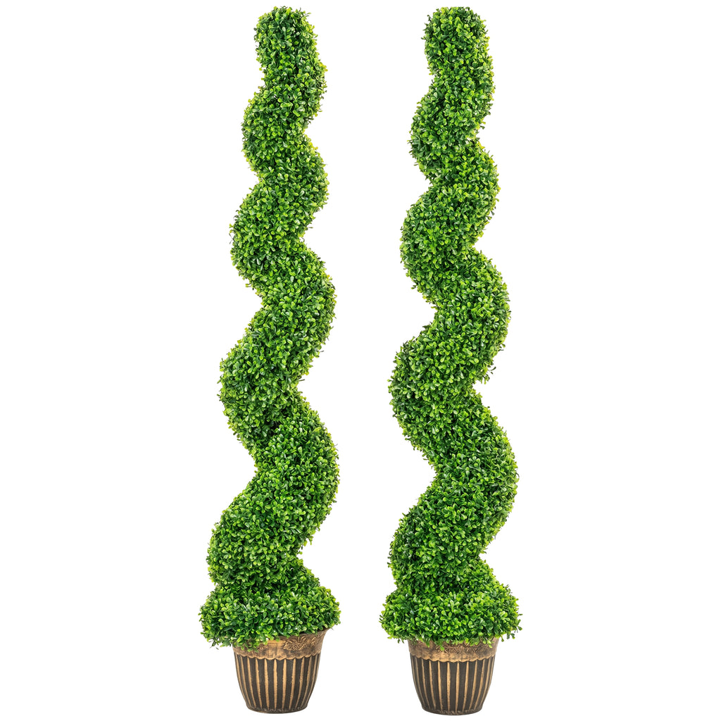HOMCOM Set Of 2 Potted Artificial Plants, Topiary Spiral Boxwood Trees