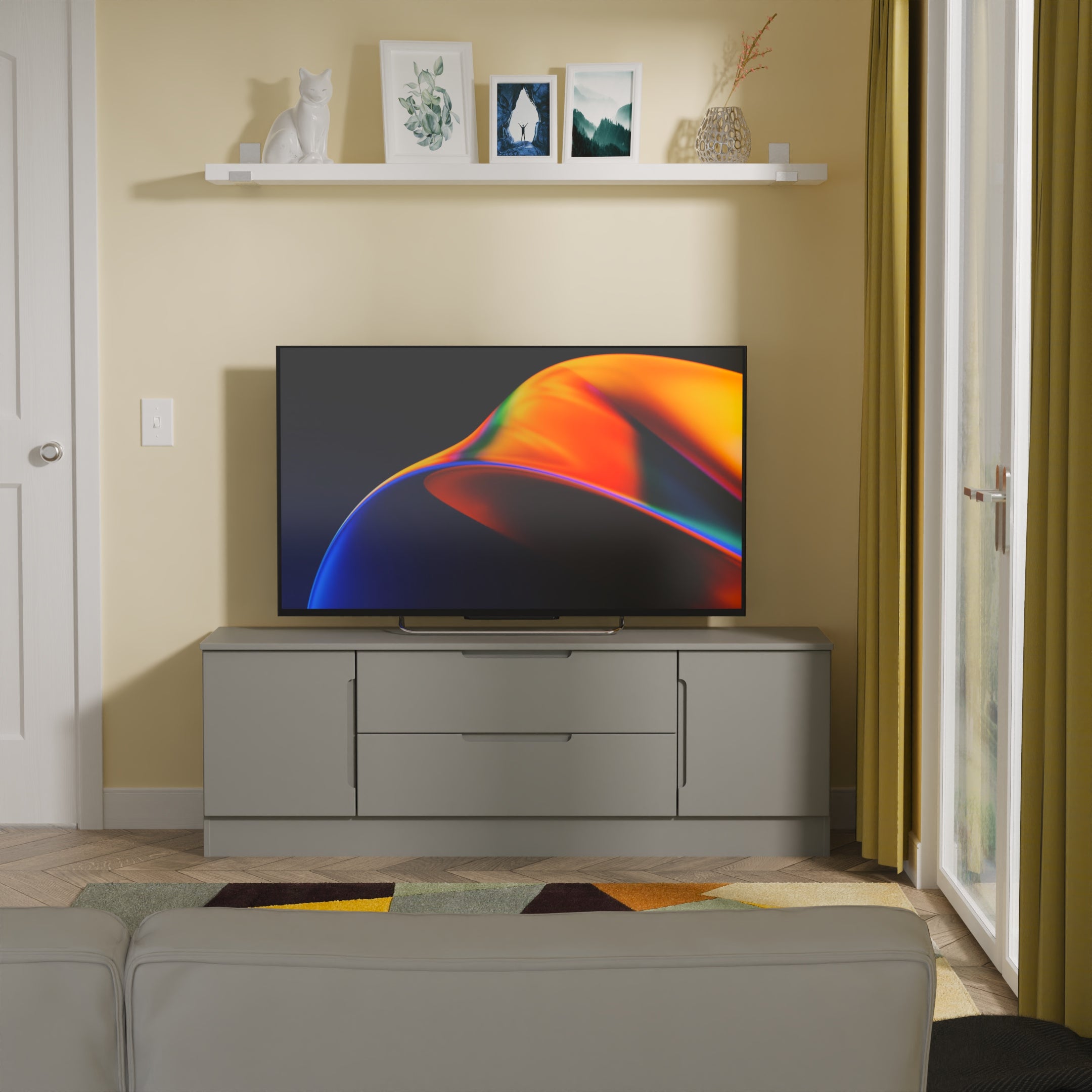 Milan 2 Door 2 Drawer Superwide TV Unit in Dusk Grey - Ready Assembled