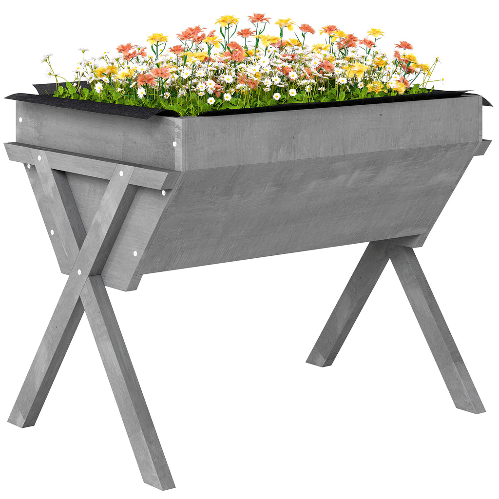 Outsunny Wooden Planter Raised Bed Stand Vegetable Flower Bed, Light G