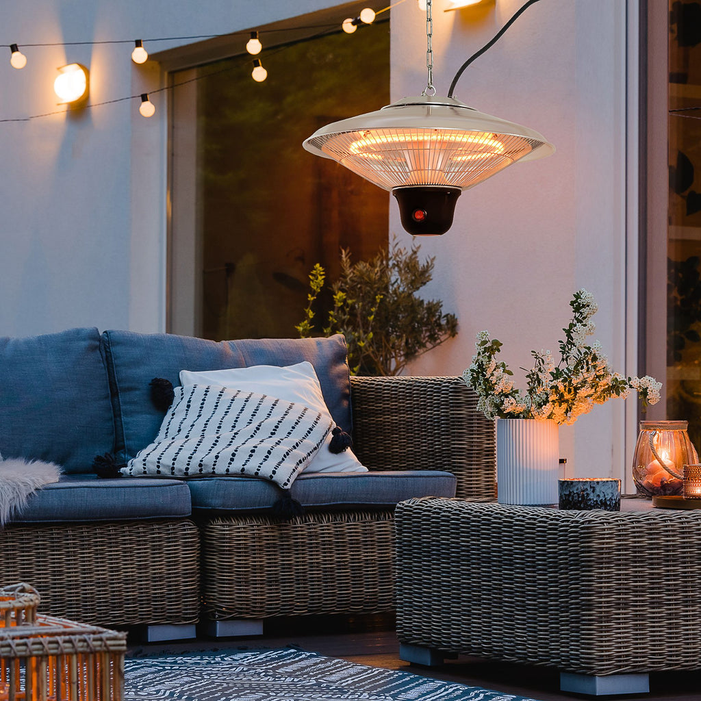 Outsunny Patio Ceiling Hanging Heater 1500W Electric Aluminium Remote