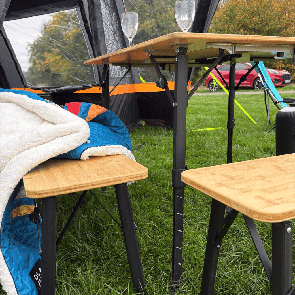 OLPRO Folding Bamboo Camping Bench Set Of 2 Portable Outdoor Picnic Be