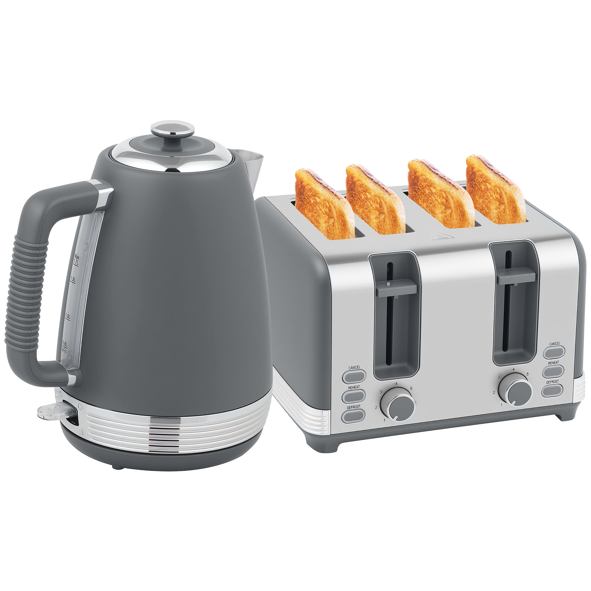 HOMCOM 1.7L 3000W Quick Boil Kettle And 4 Slice Toaster Set Crumb Tray