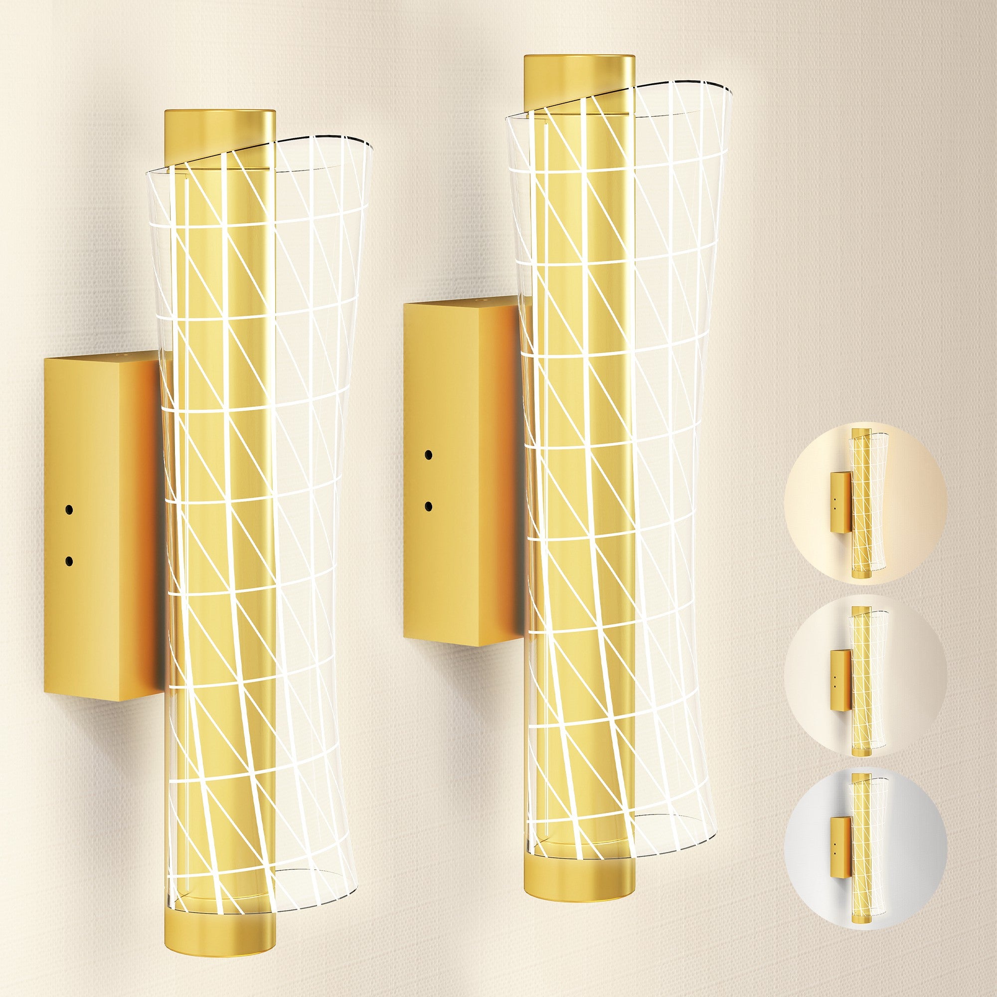HOMCOM Led Wall Lamp 2 Pack, Modern Indoor Geometric Wall Light, Gold