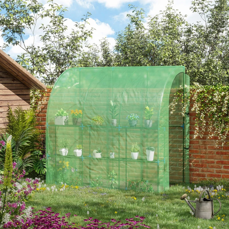 Outsunny Lean To Tunnel Greenhouse 214L x 120W x 215Hcm - Green