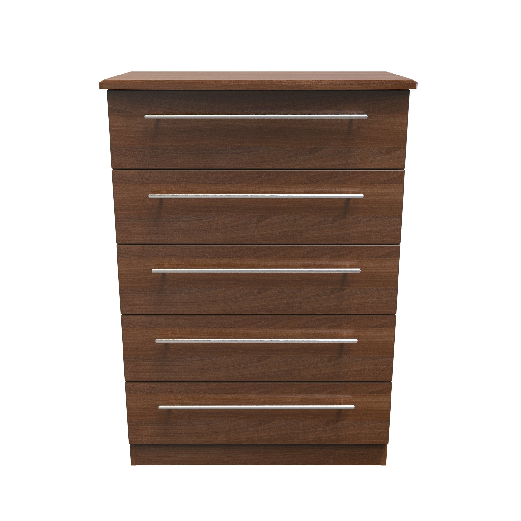 Sofia Ready Assembled 5 Drawer Chest in Noche Walnut