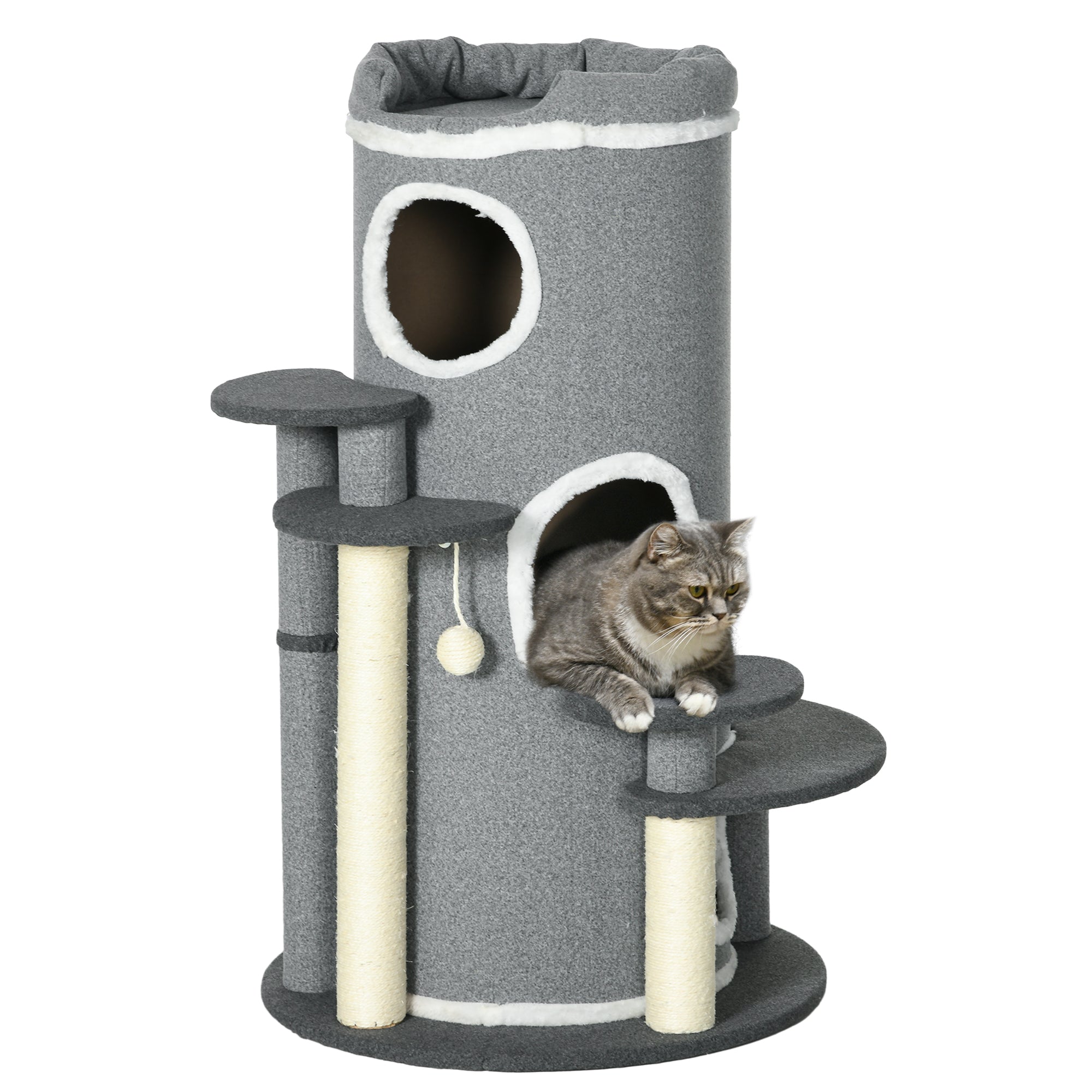 PawHut Barrel Shaped Cat Tree For Indoor Cats With Sisal Scratching Po