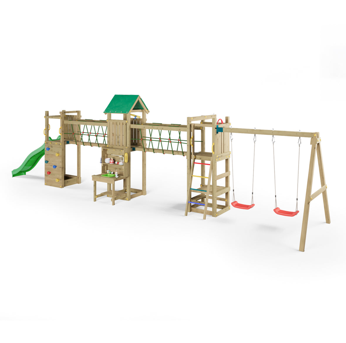 Longo Maxi - Wooden Climbing Frame With Slide, Swings, Telescope And M