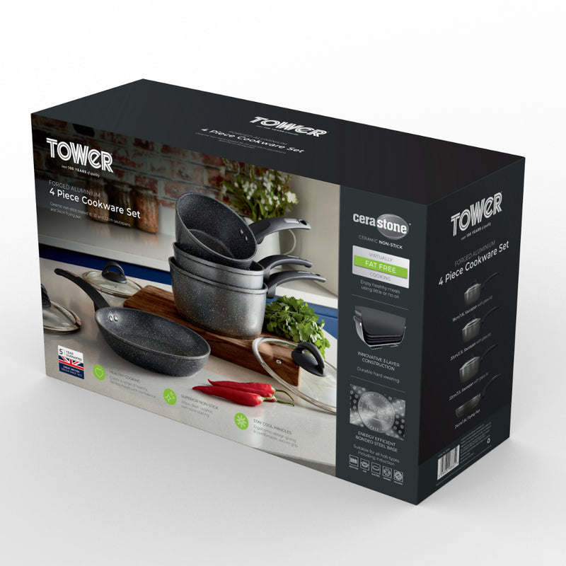 Tower Cerastone 4 Piece Cookware Set - Graphite