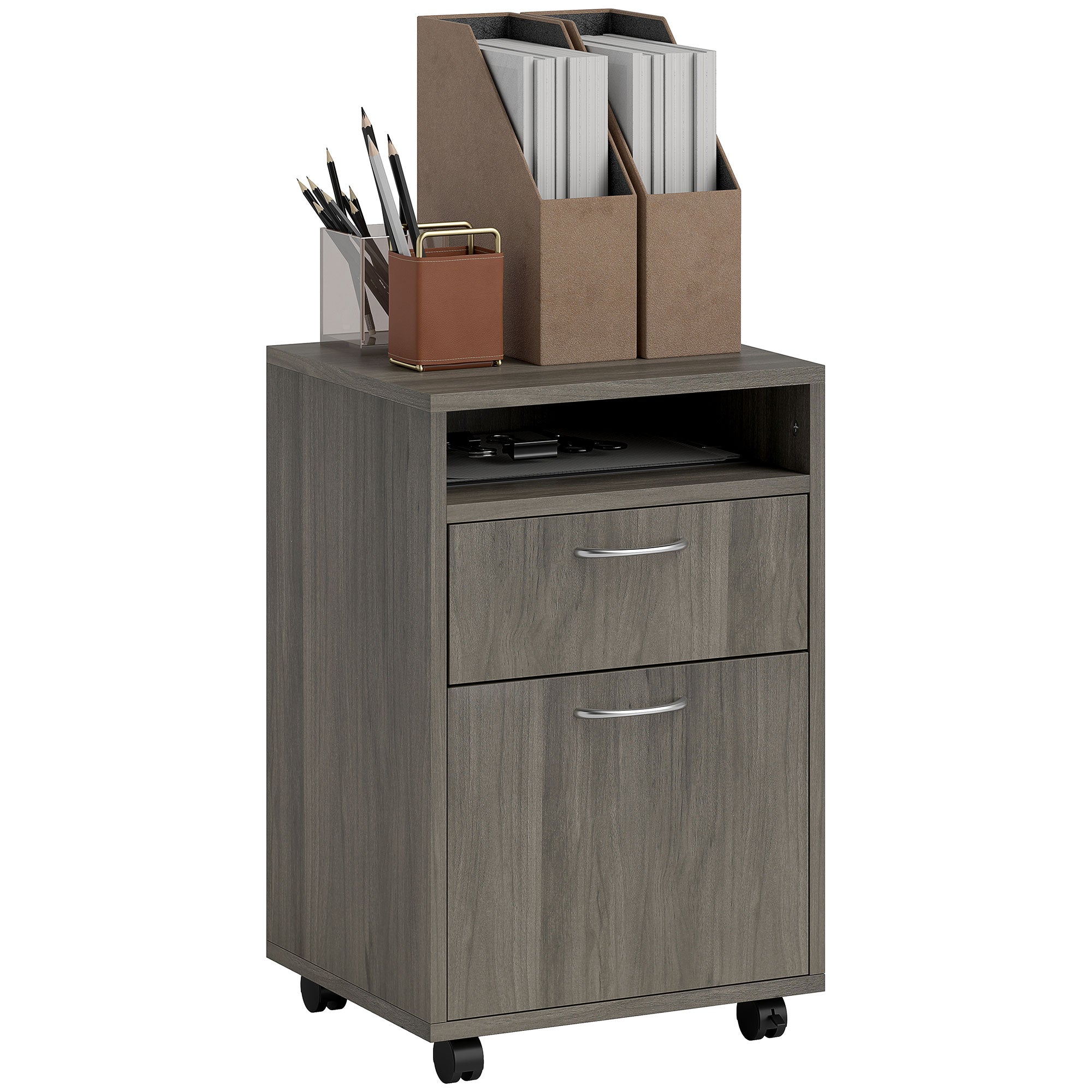 HOMCOM 60cm Filing Cabinet with Drawers and Open Shelf