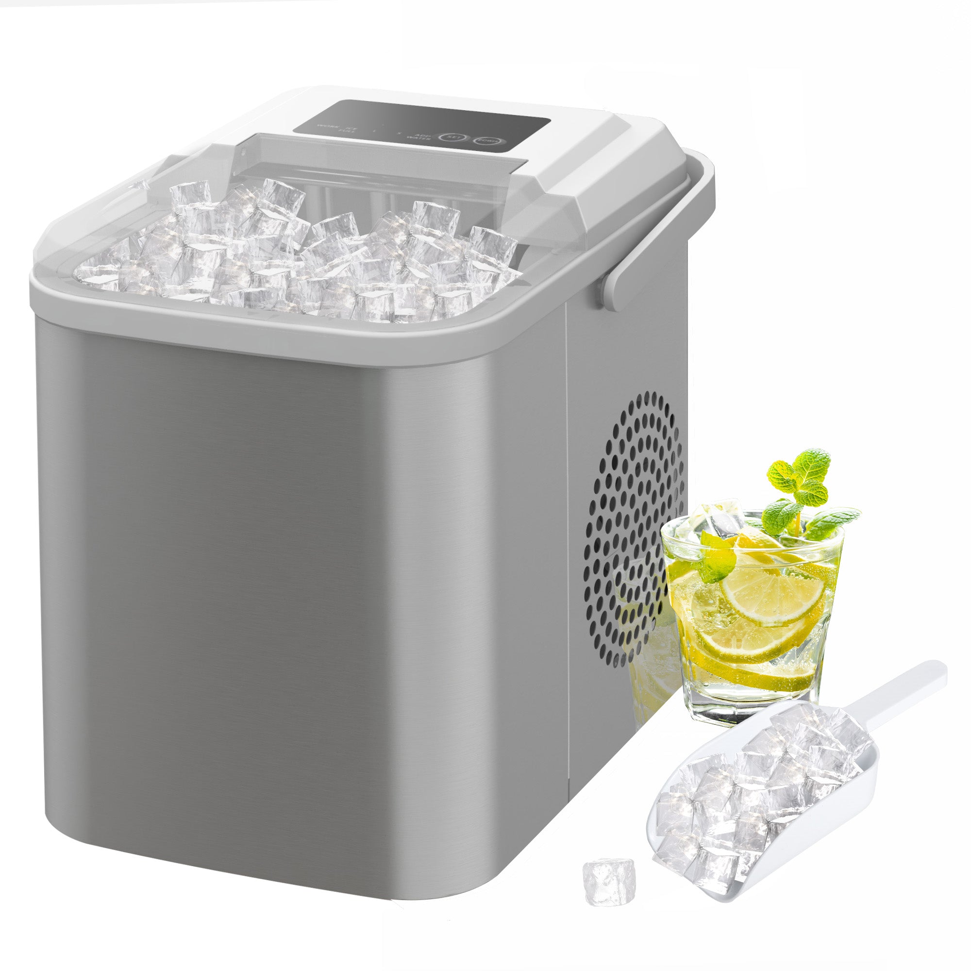 HOMCOM Portable Ice Cube Maker w/ 2 Cube Sizes 12Kg/24 Hrs, 9 Cubes/ 6