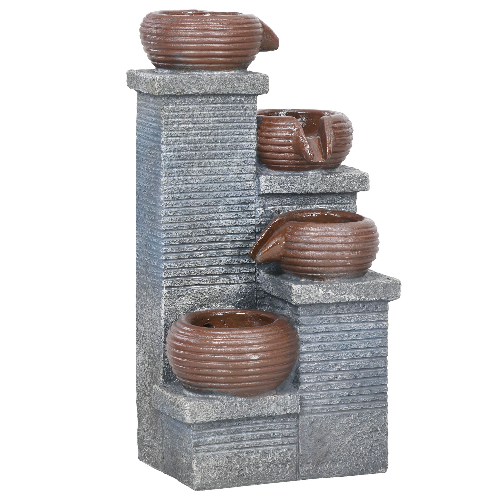 Outsunny Solar Water Feature 4 Tier Cascade Water Fountain with LED Li