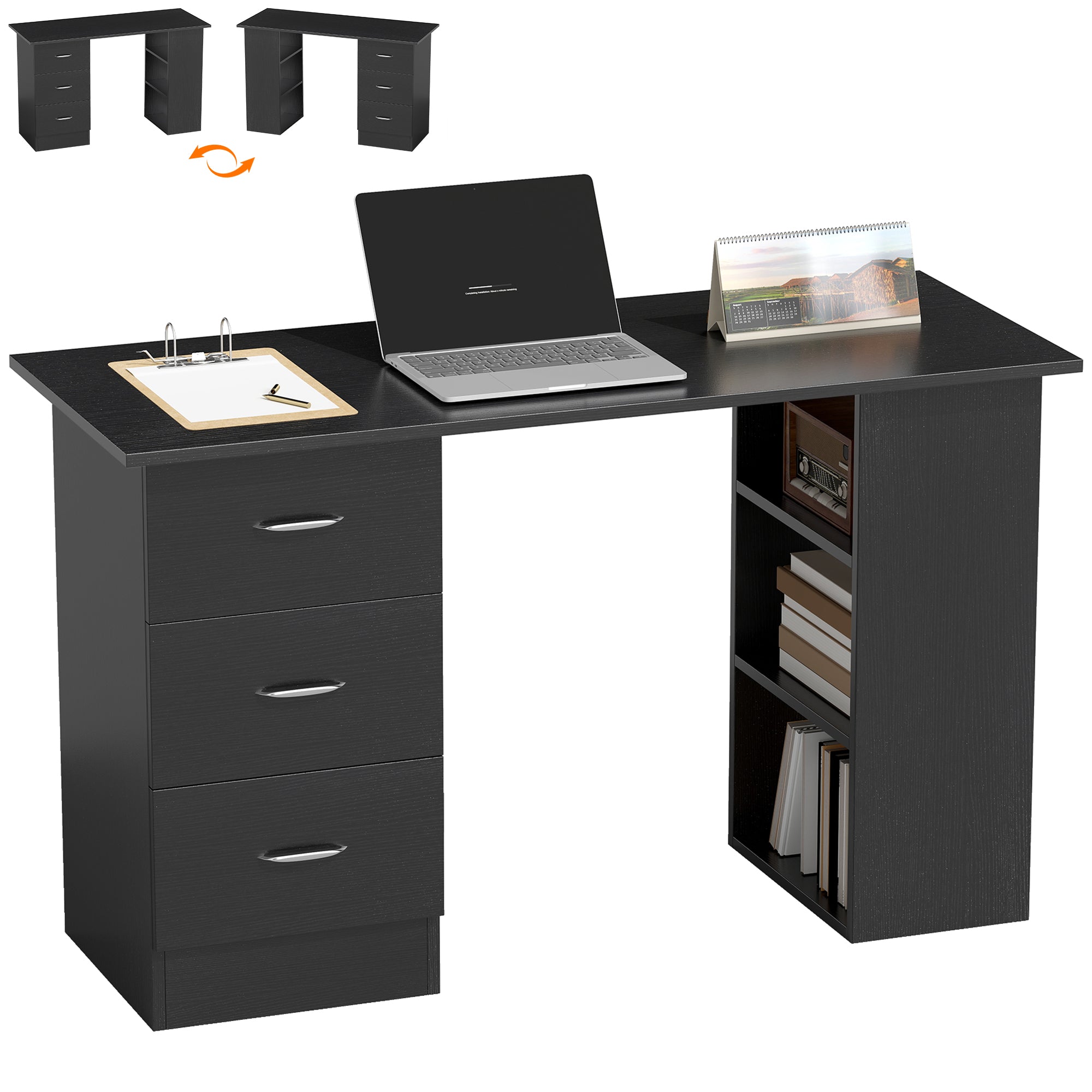 HOMCOM 120cm PC Table Workstation Computer Desk with Drawers & 3 Shelf