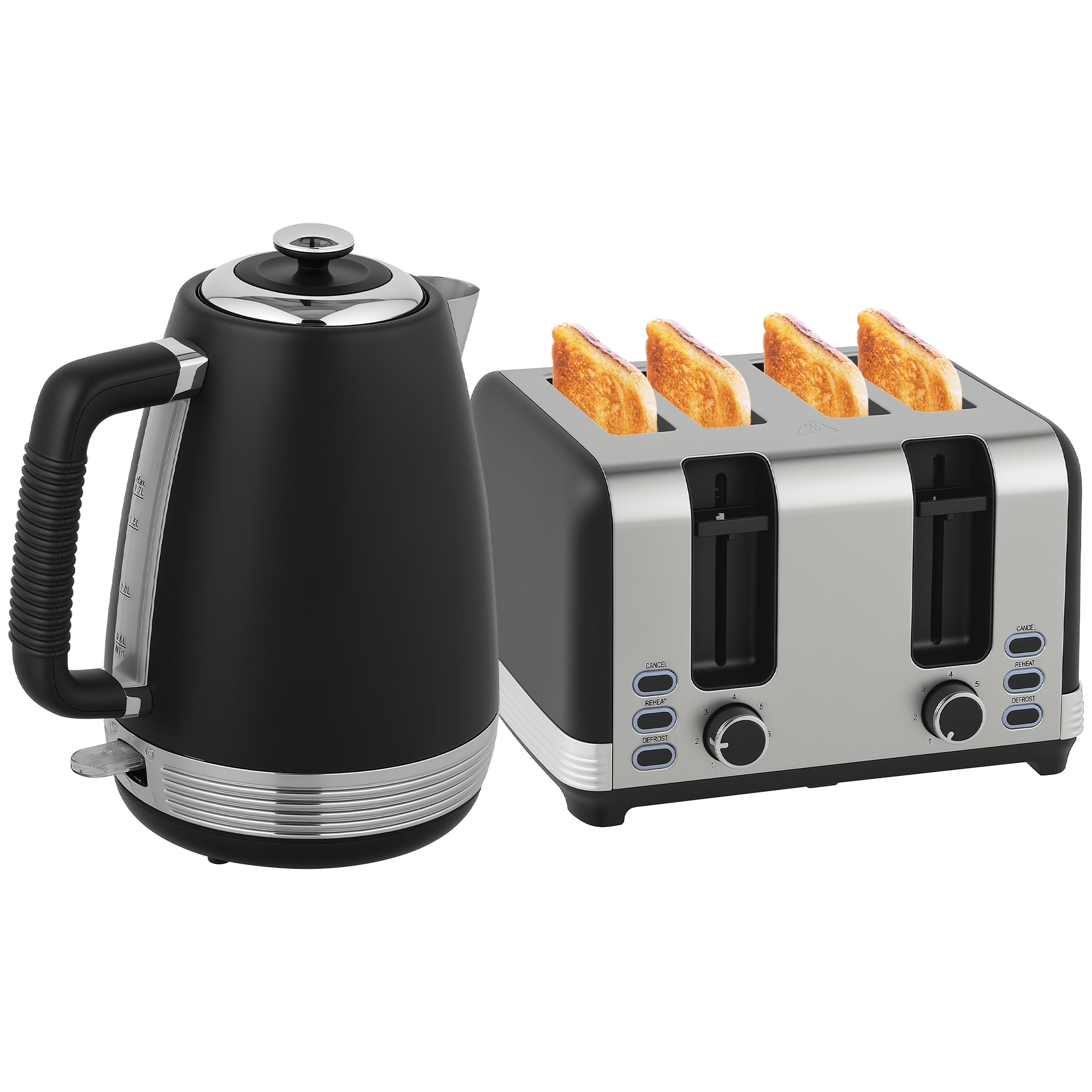 HOMCOM 1.7L 3000W Quick Boil Kettle And 4 Slice Toaster Set Crumb Tray
