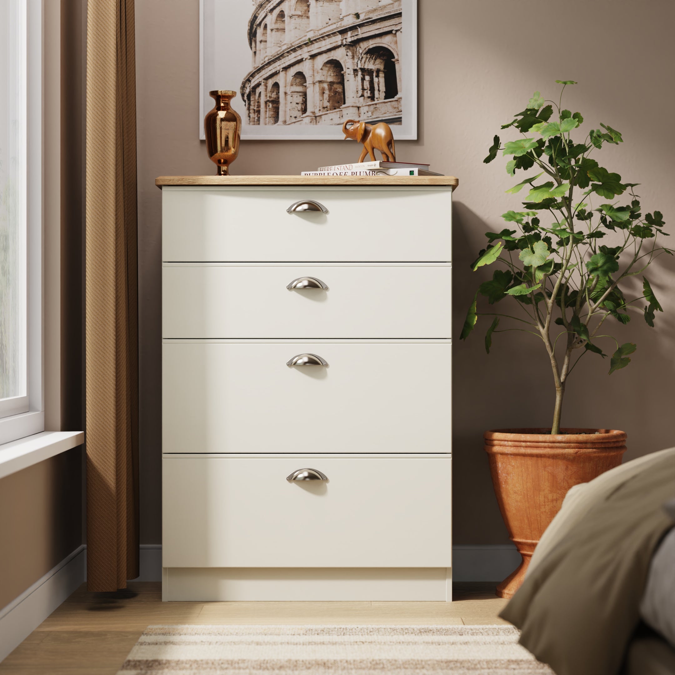 Westminster Ready Assembled 4 Drawer Deep Chest in Cream Ash & Riviera
