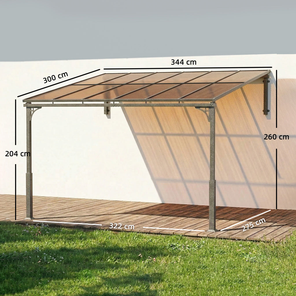 Outsunny 3.4 X 3 M Metal Lean-to Hardtop Gazebo, Wall-Mounted Pergola