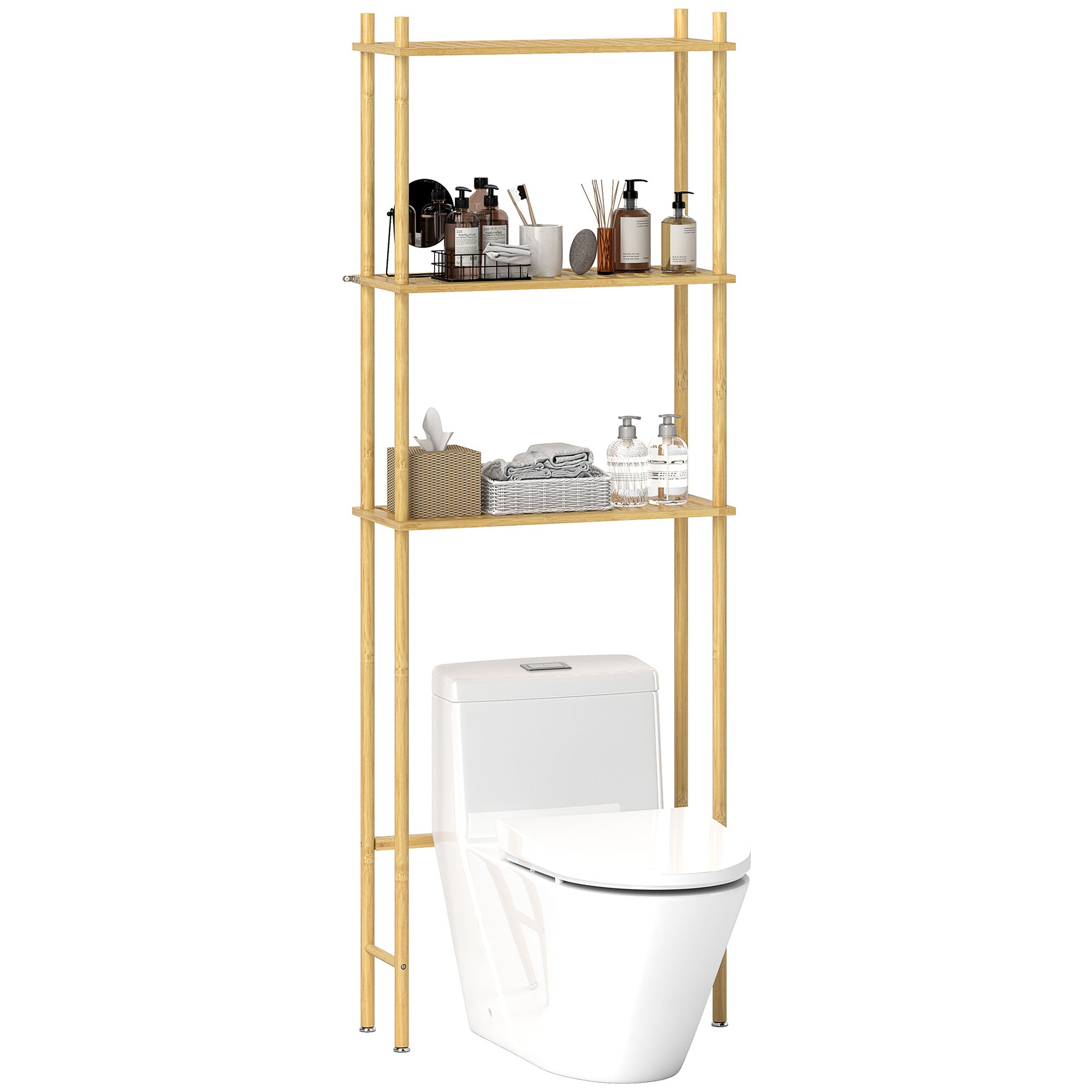 HOMCOM Bamboo Over Toilet Storage Unit with 3 Slatted Shelves, Natural