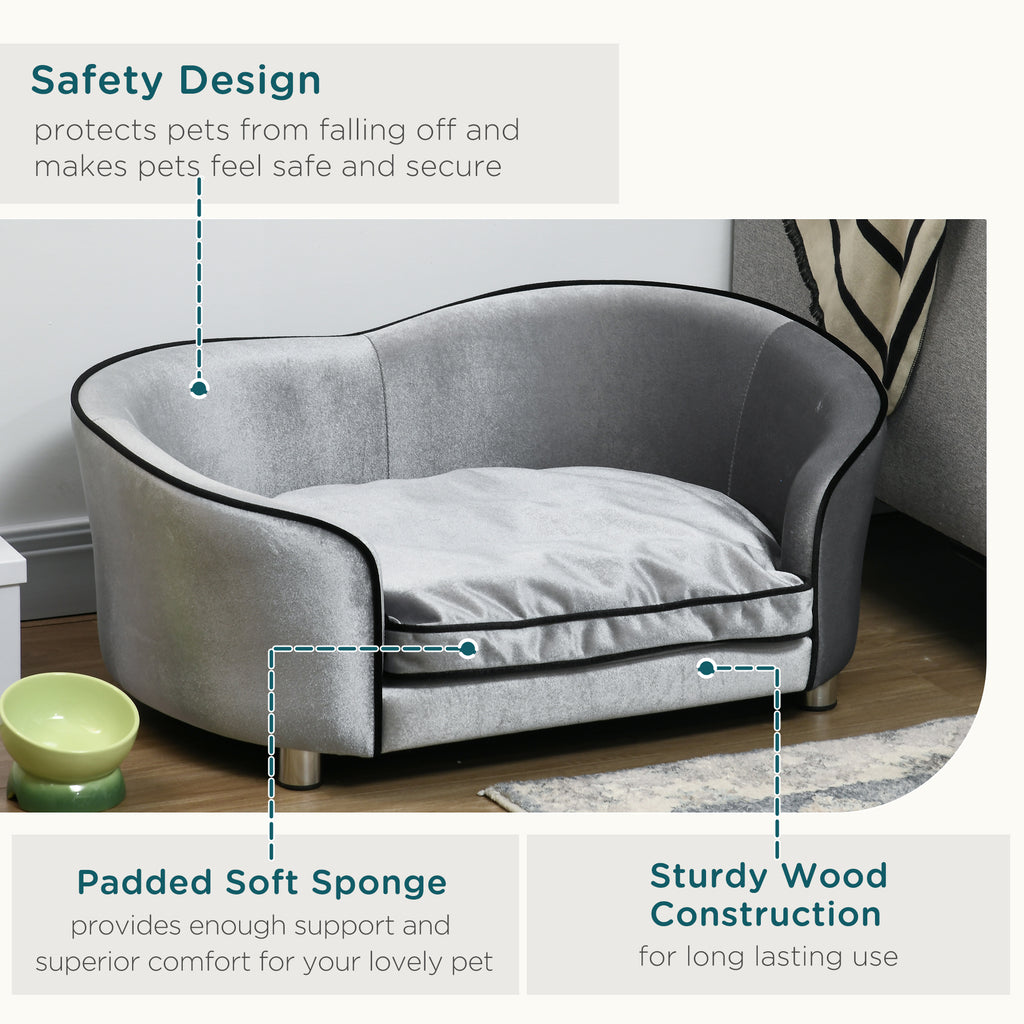PawHut Dog Sofa Pet Chair, Kitten Bed Couch w/ Wooden Frame, Removable