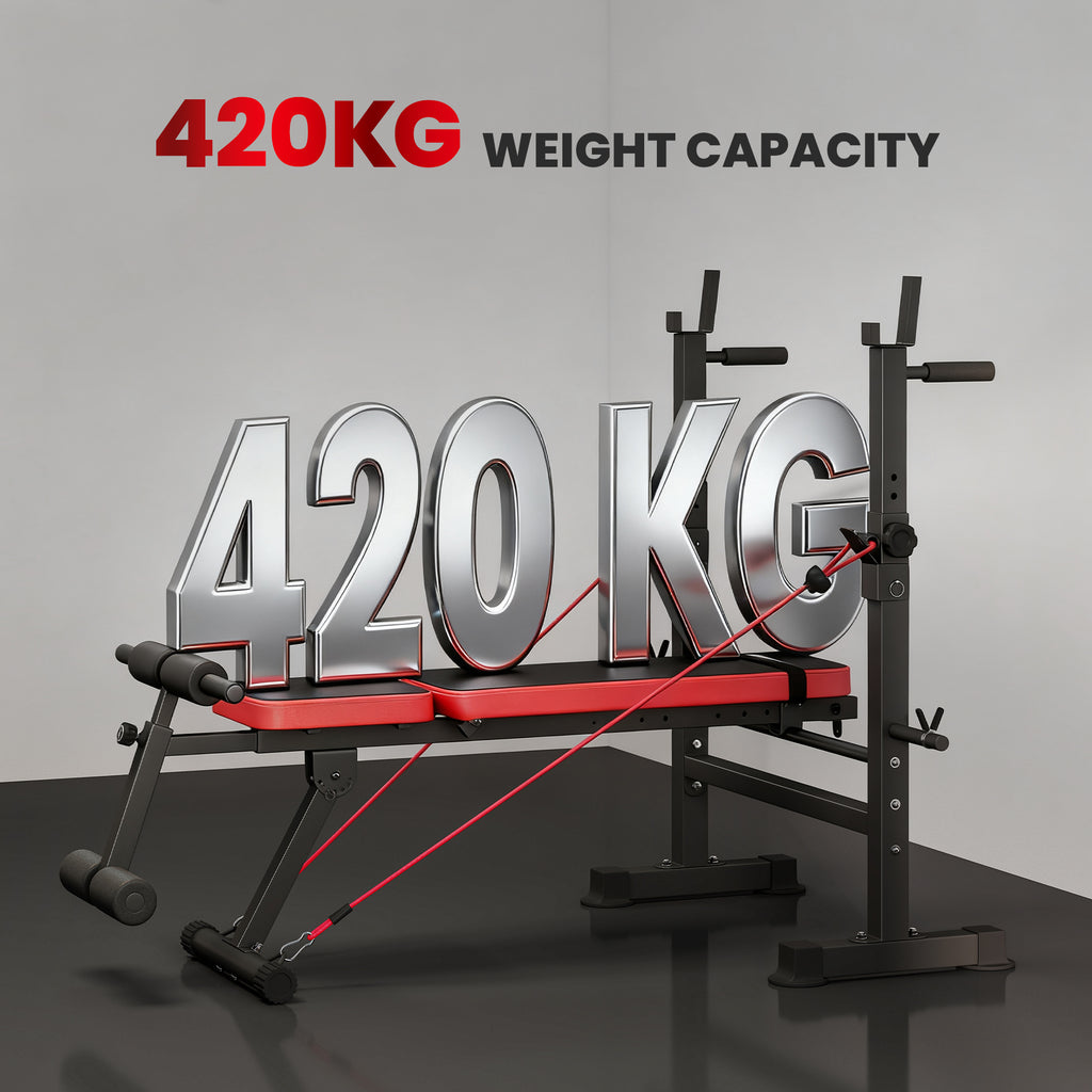 SPORTNOW Adjustable Weight Bench with Rack and Dip Stand 420KG Capacit