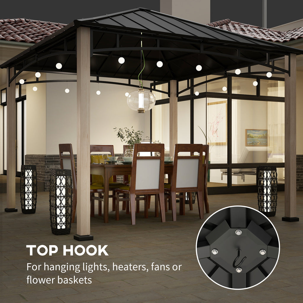 Outsunny 3 x 3(m) Hardtop Gazebo with Metal Roof and Wood Grain Frame
