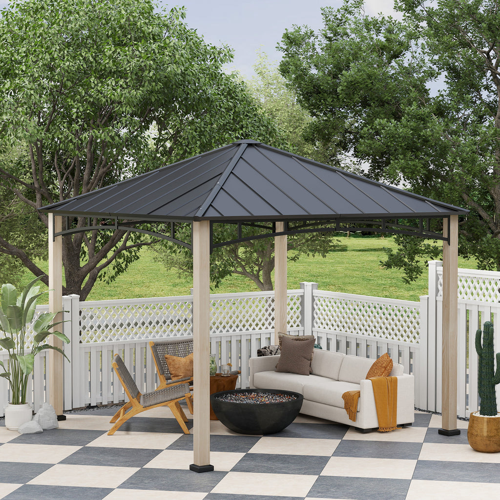 Outsunny 3 x 3(m) Hardtop Gazebo with Metal Roof and Wood Grain Frame