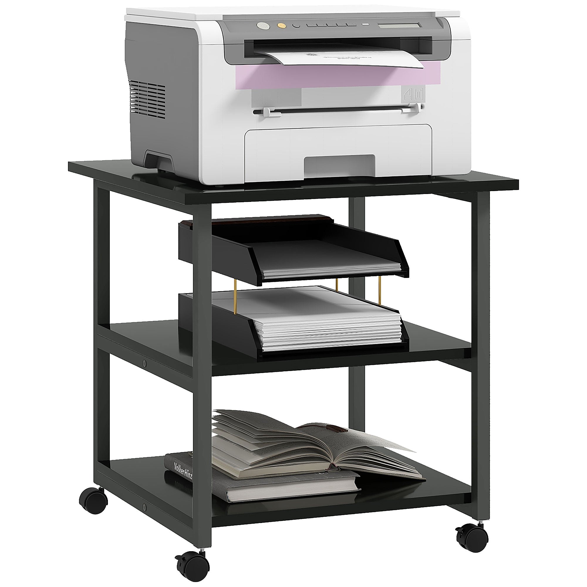 HOMCOM Mobile Printer Stand With Storage Printer Table For Home Office