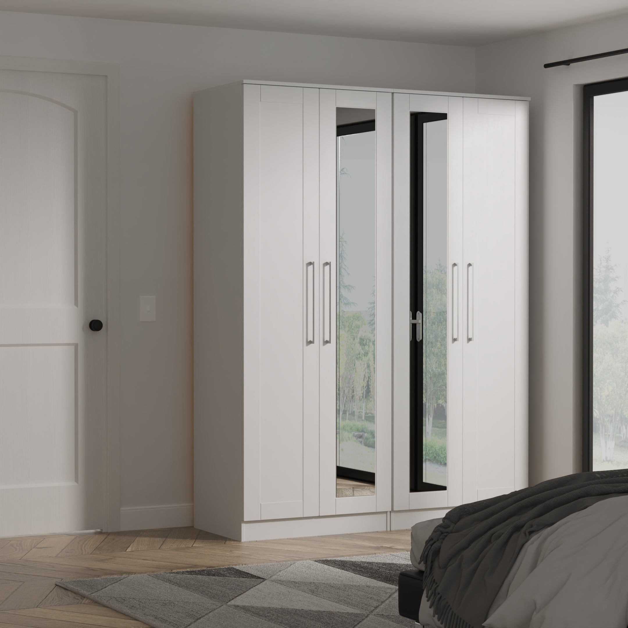 Malton Ready Assembled Tall 4 Door 2 Centre Mirrors in Grey Ash