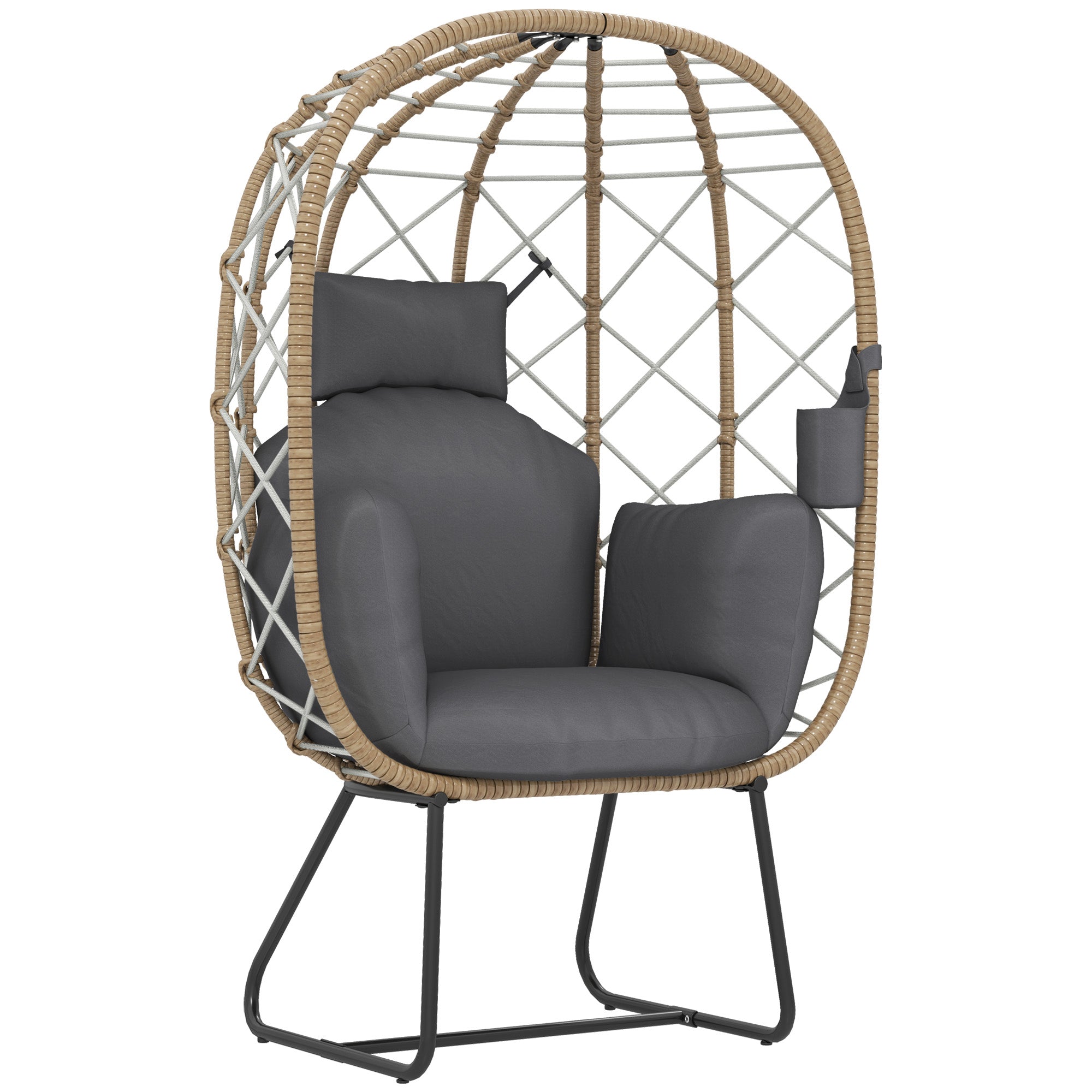 Outsunny Rattan Garden Egg Chair With Thickened Cushion, Headrest, Gre