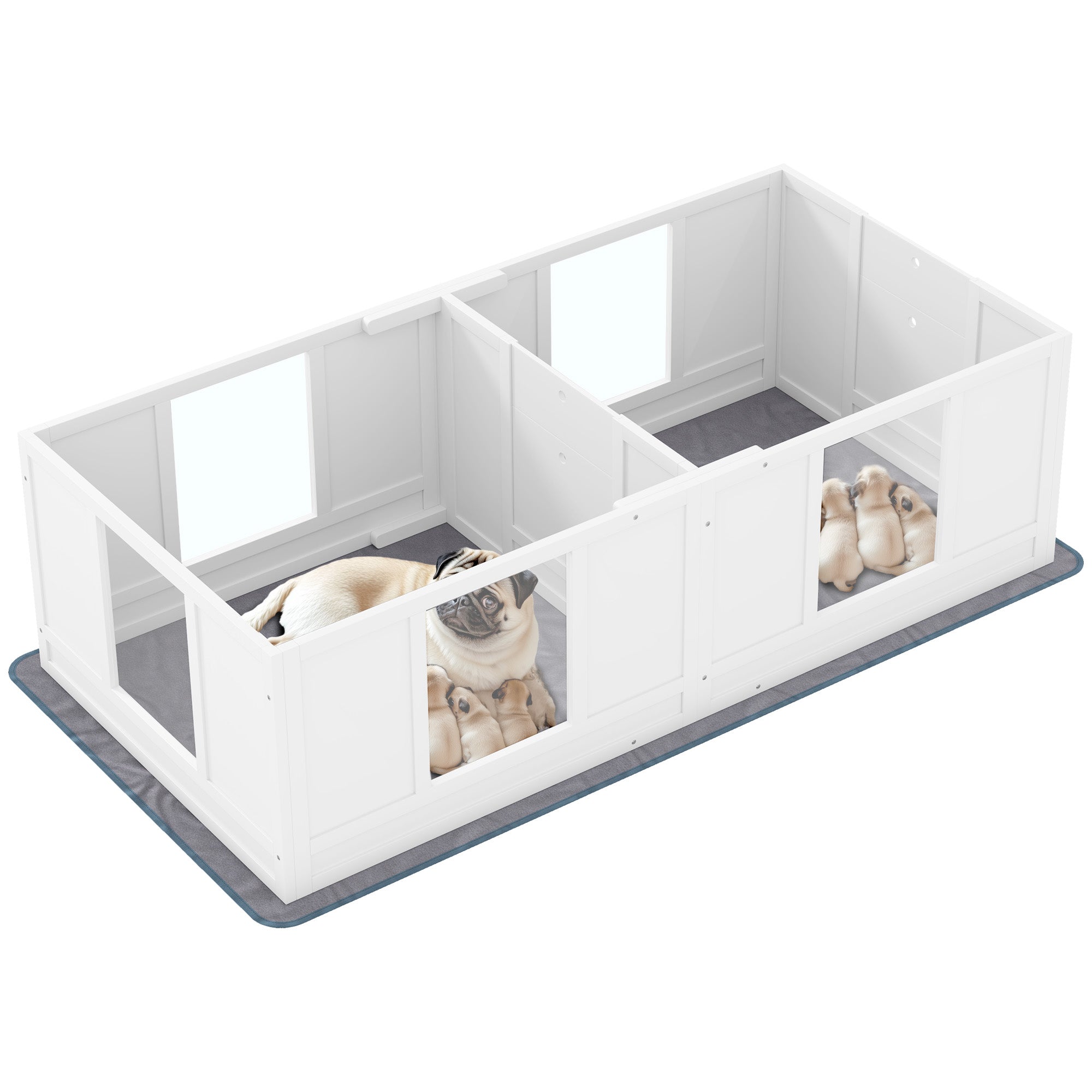 PawHut Whelping Box for Dogs with Whelping Pad, Two Room Design - Whit