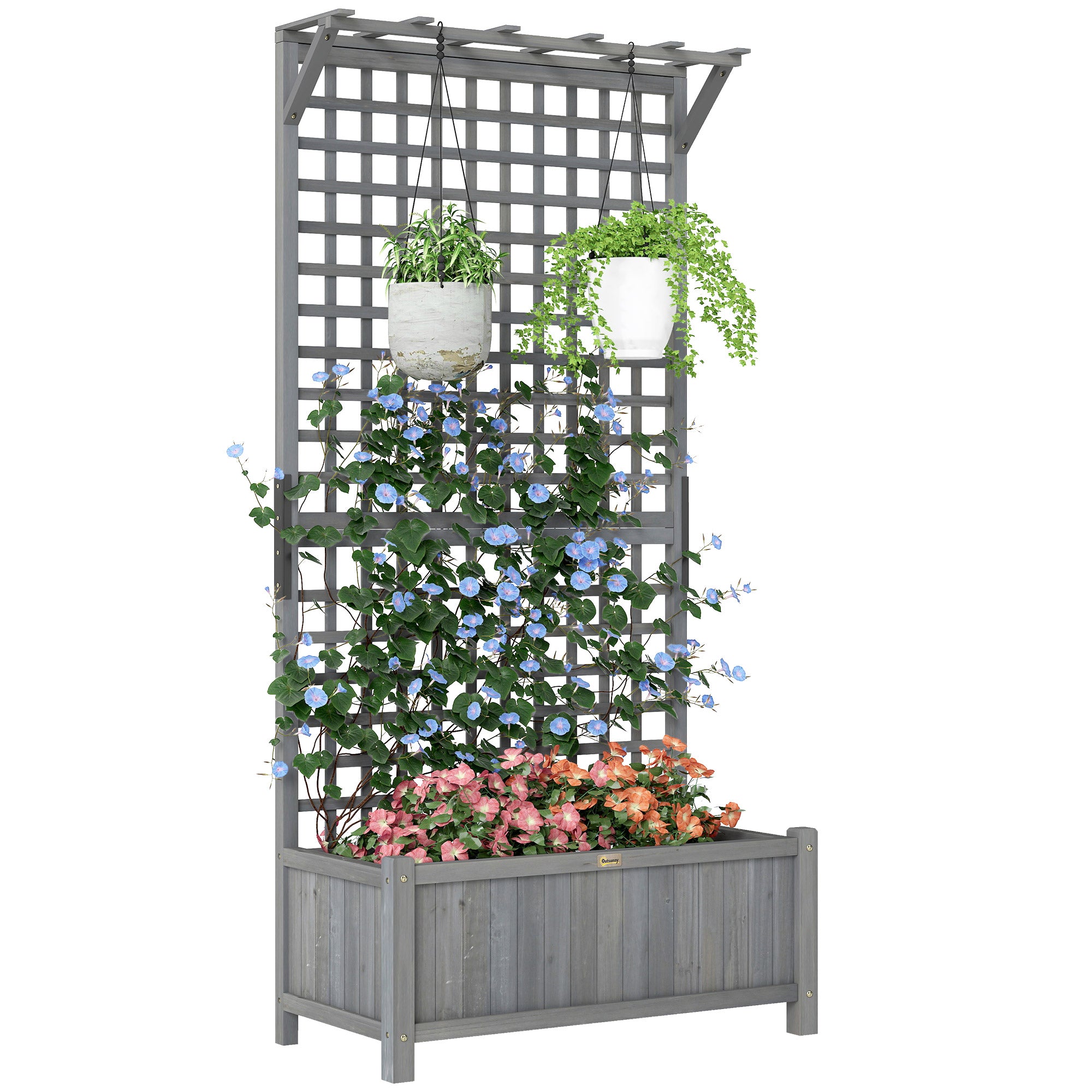 Outsunny Wood Planter with Trellis for Climbing Plants Planter Box Dar