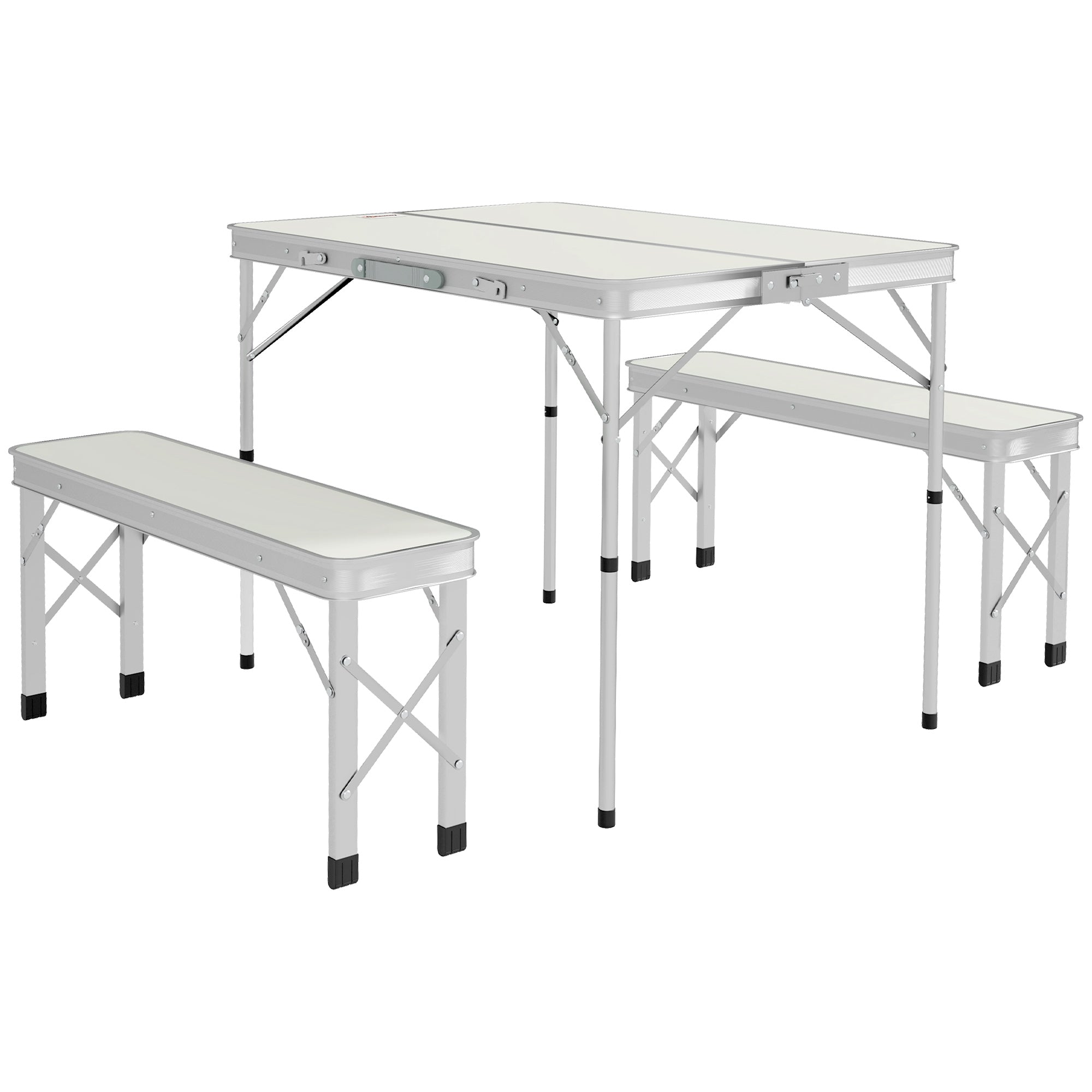 Outsunny Camping Picnic Table and 2 Benches Folding Aluminium Garden T