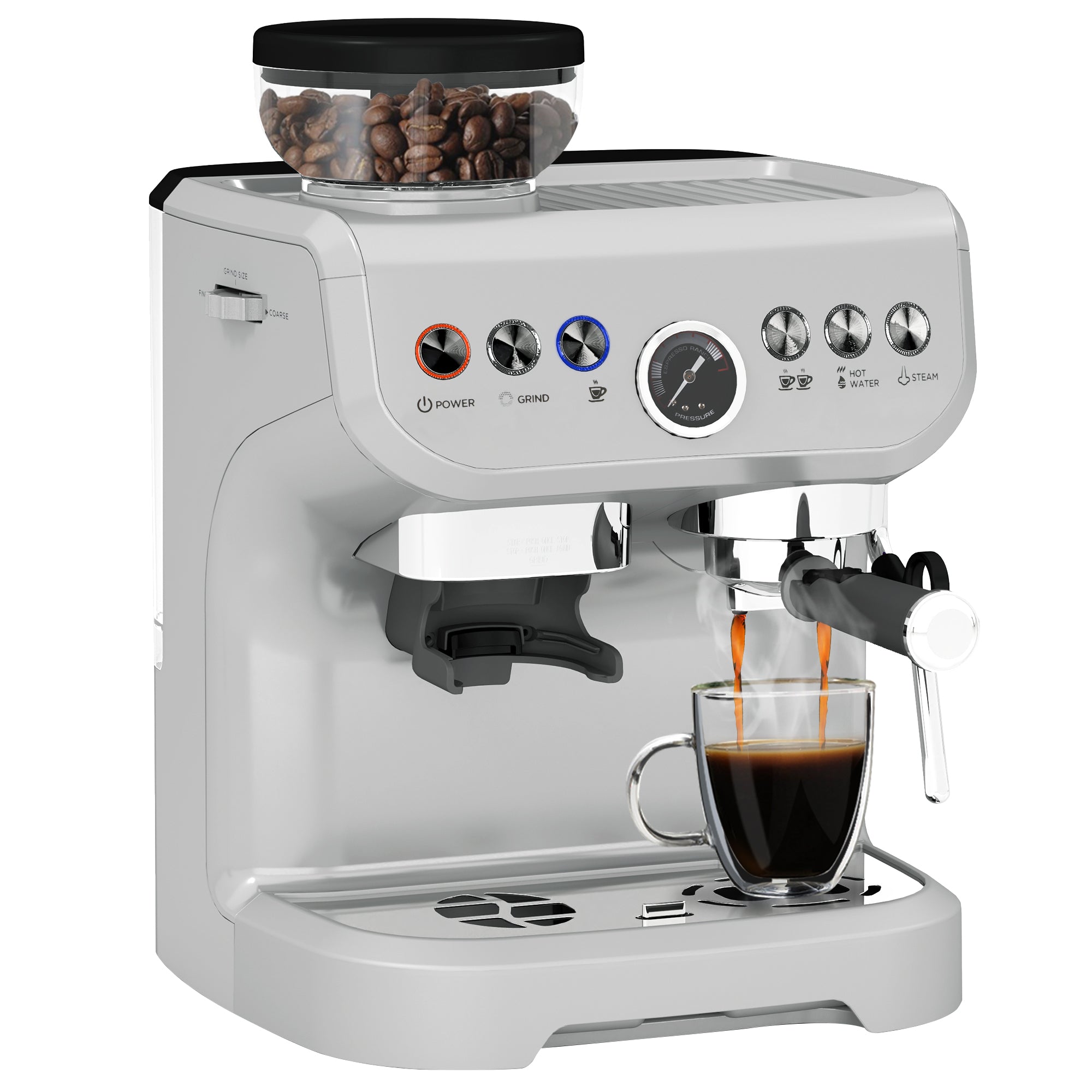 HOMCOM Espresso Machine, Bean Grinder & Steam Wand, 15 Bar Pressure, S