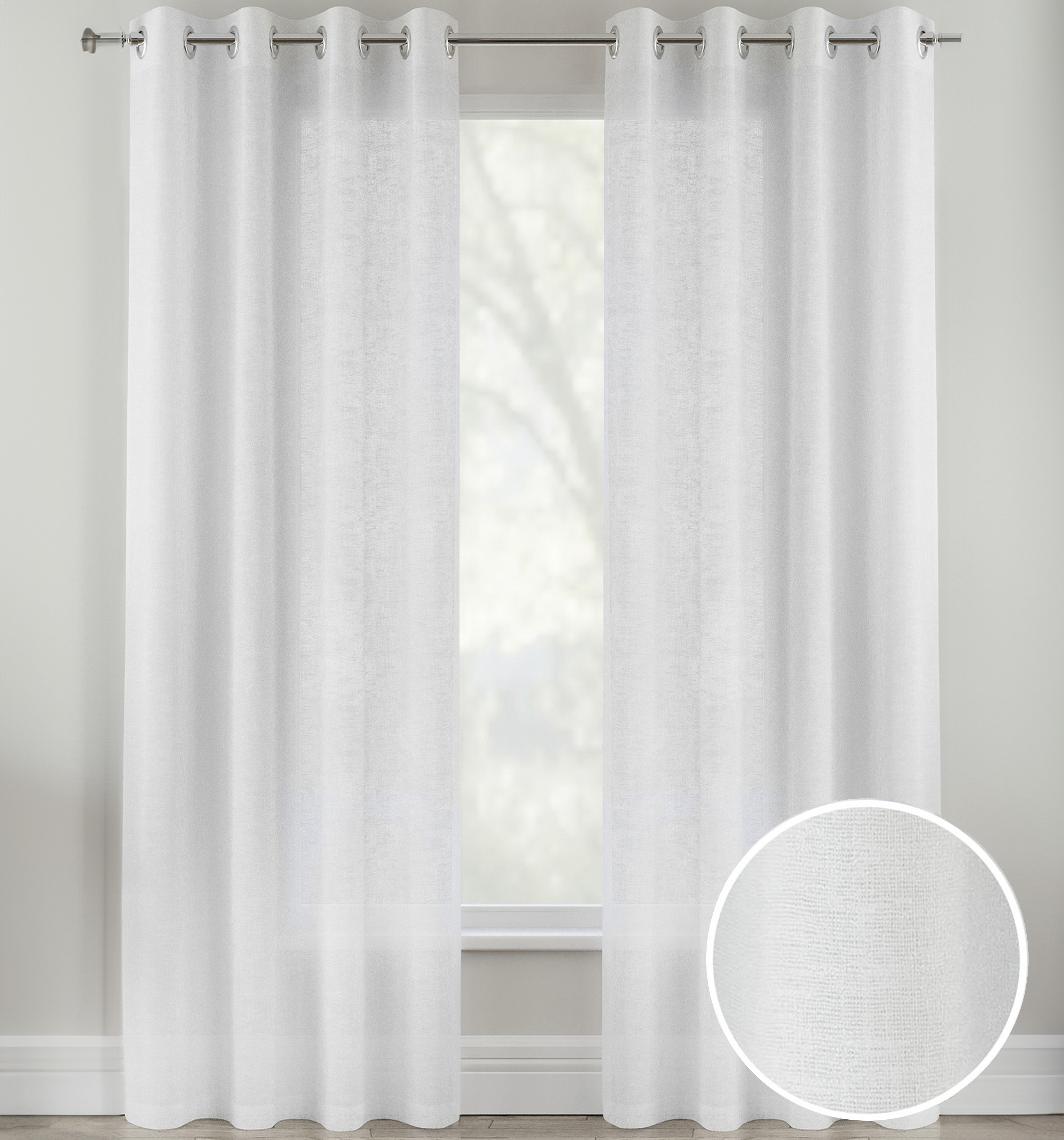 Pair of Crete White Luxury Linen Look Sheer Panels with Eyelet Header