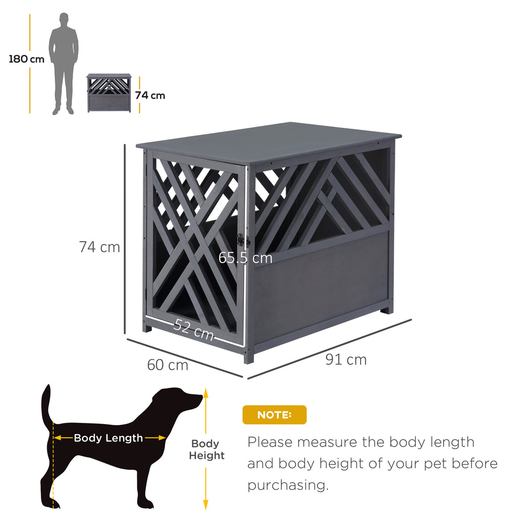 Pawhut Wooden Dog Crate Medium Cage Side Table with Lockable Door, Gre