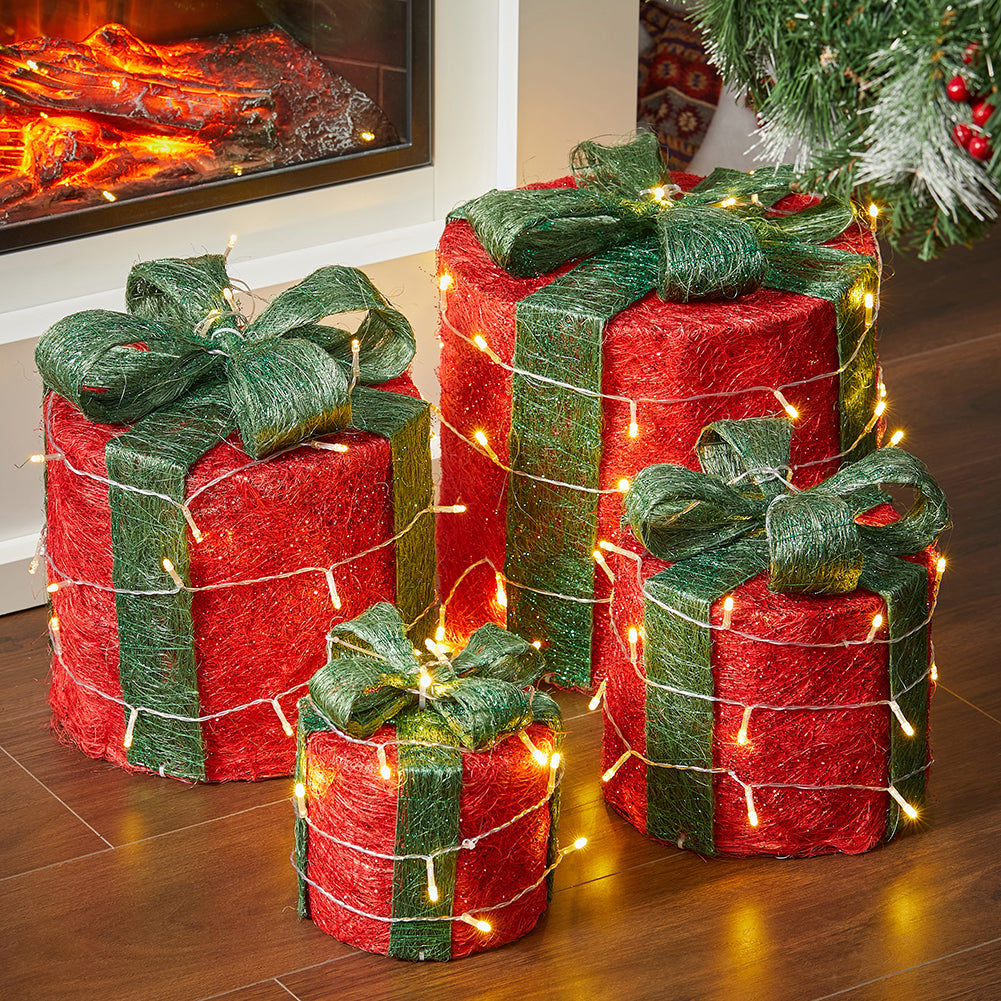 Lifeideas 4-Piece Christmas Gift Box Decorations With LED Lights