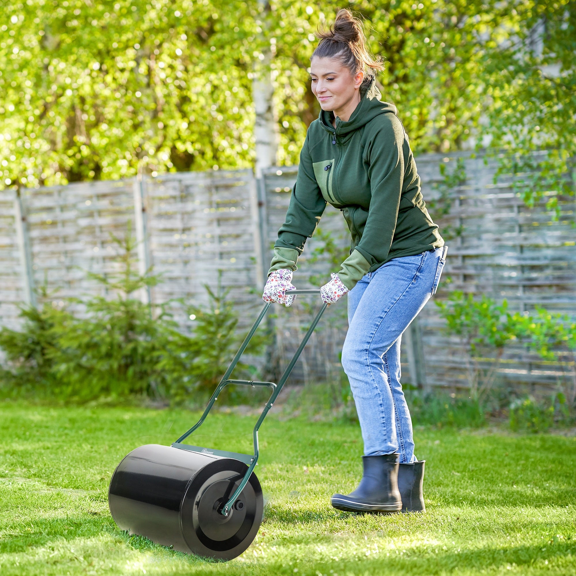 60L Steel Garden Roller Push Pull w/ Fillable Cylinder Water Rolling D