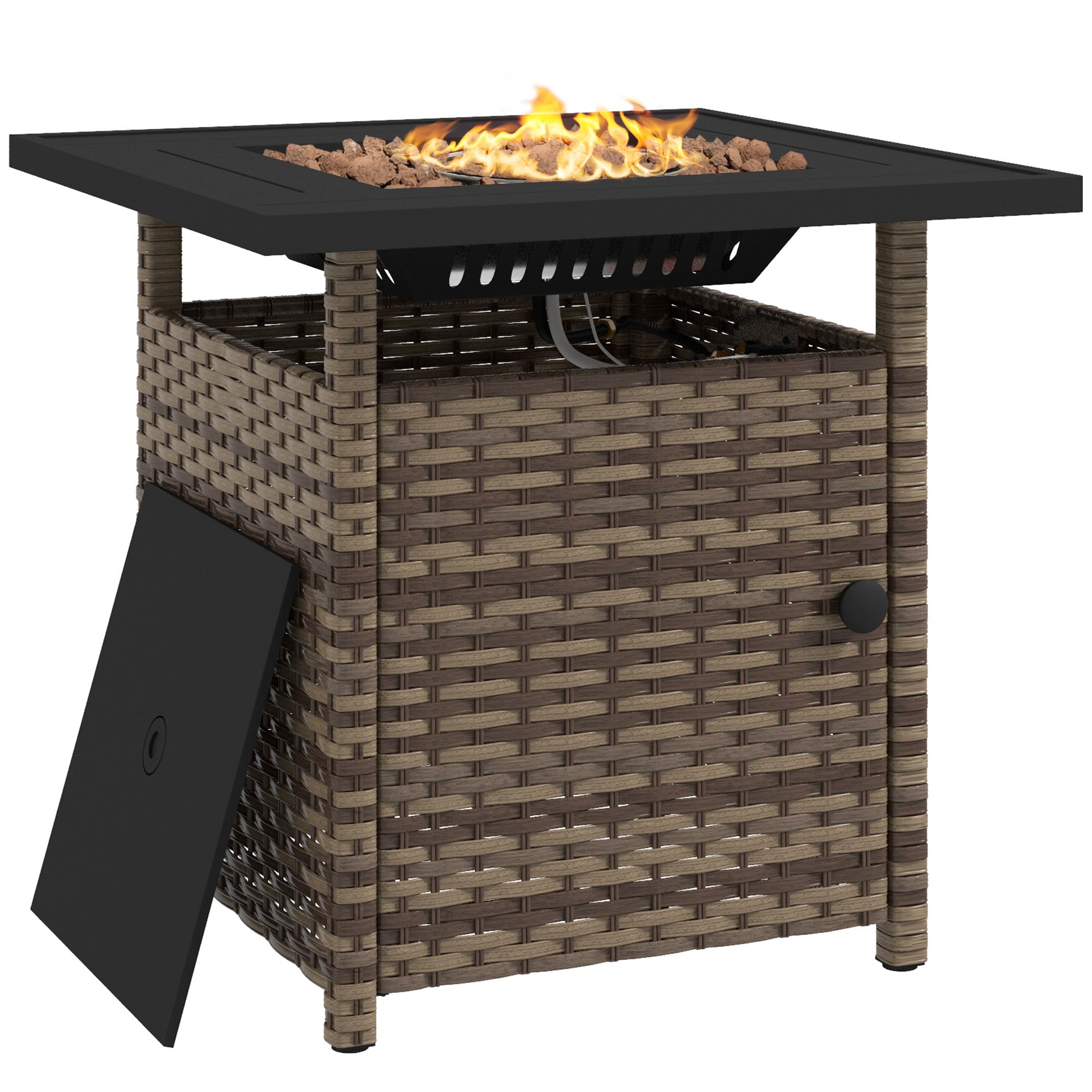 Outsunny 50,000 BTU Rattan Fire Pits For Garden, Propane Fire Pit Tabl