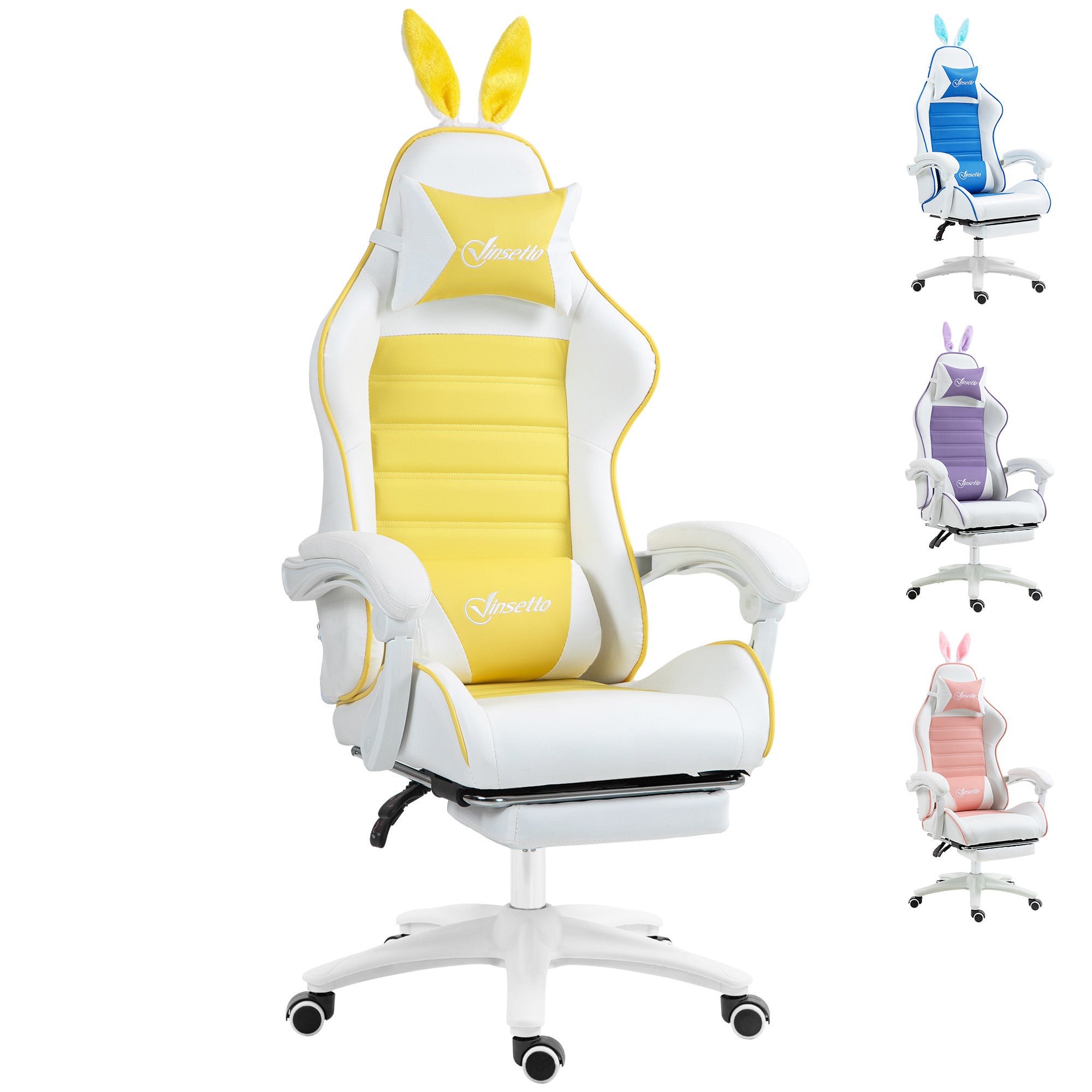 Vinsetto Racing Style Gaming Chair With Footrest Removable Rabbit Ears