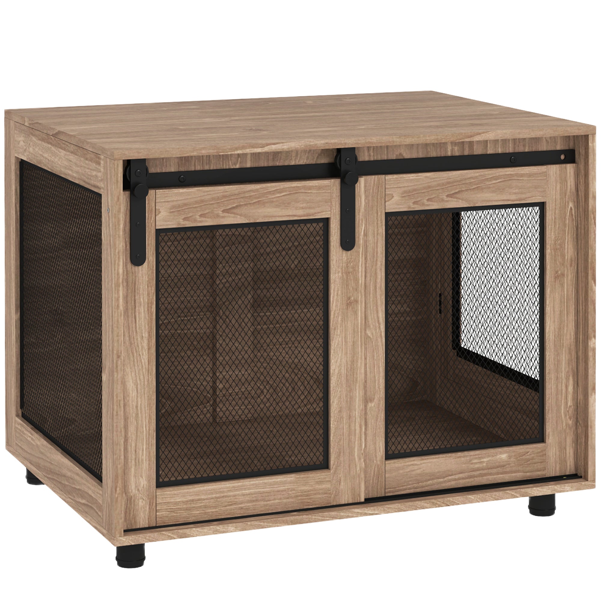 PawHut Dog Crate Furniture W/ Sliding Door, Walnut Brown - Large