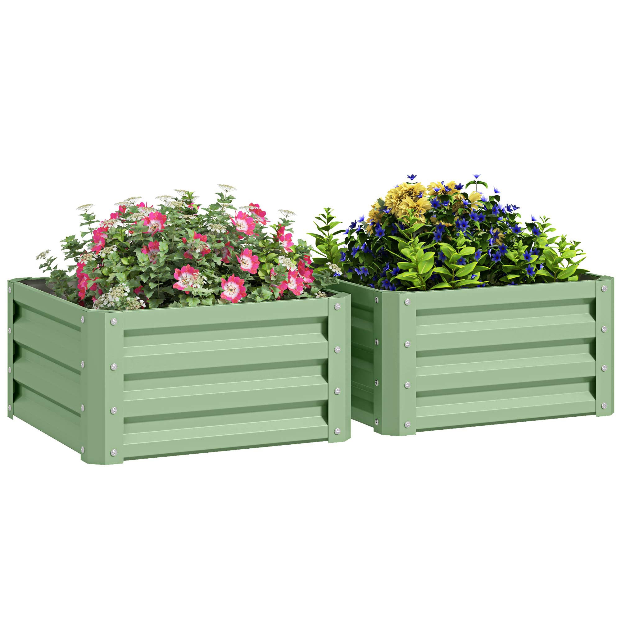 Outsunny Set of 2 Raised Garden Bed Galvanised Planter Box, Light Gree