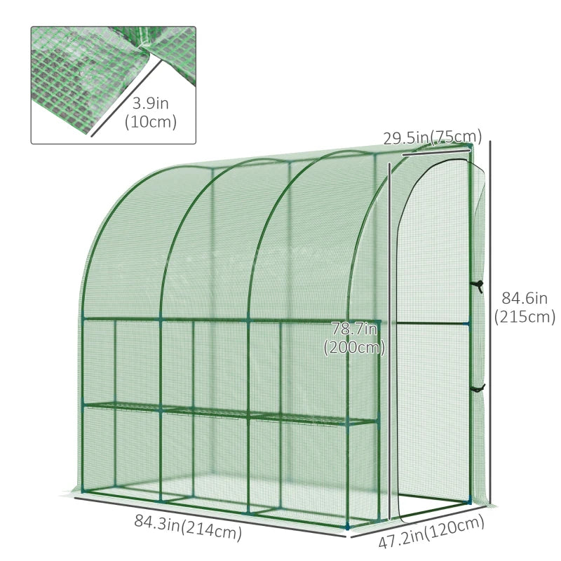 Outsunny Lean To Tunnel Greenhouse 214L x 120W x 215Hcm - Green