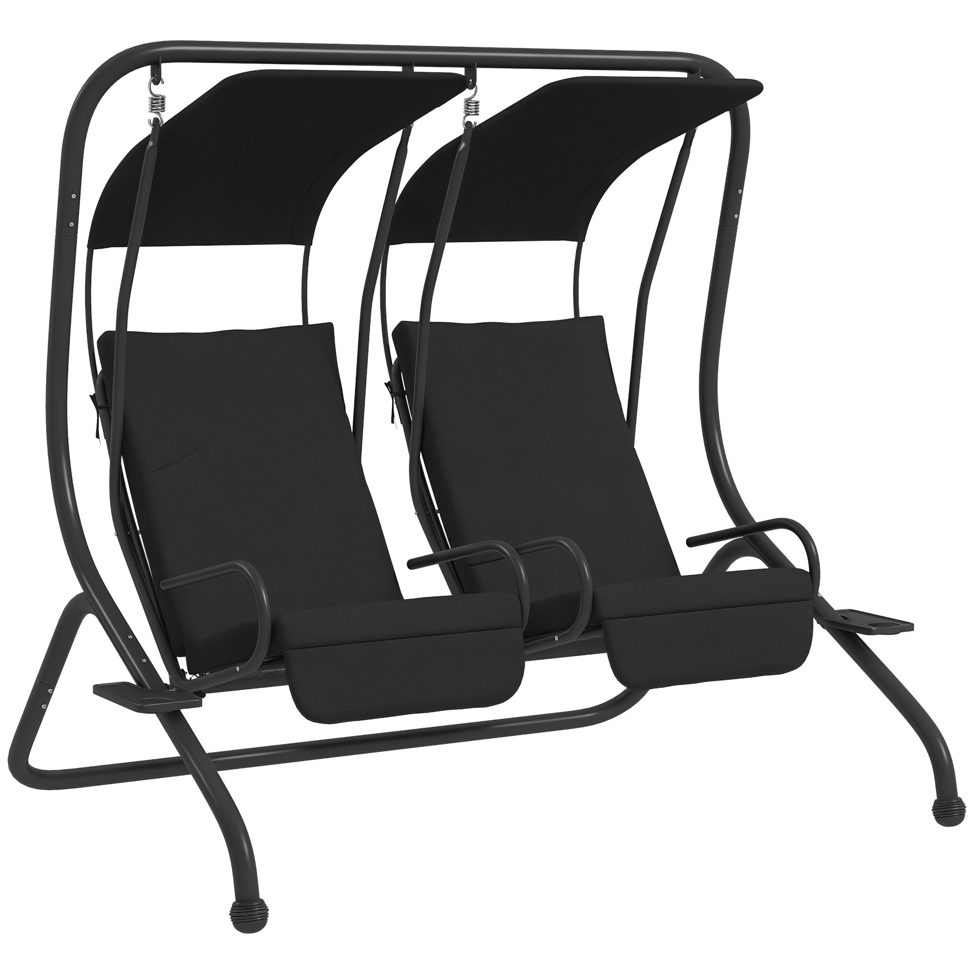 Outsunny Canopy Swing 2 Separate Relax Chairs w/ Handrails, Cup Holder