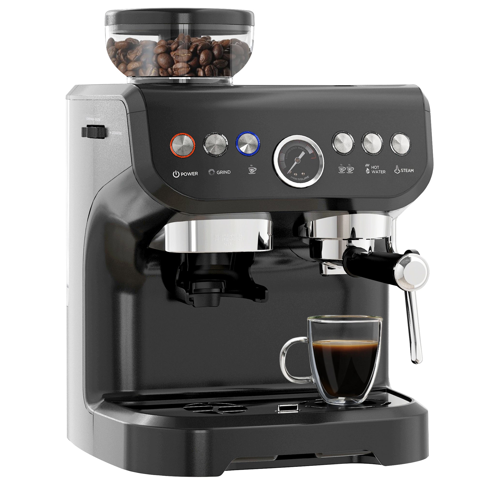 HOMCOM Espresso Machine, Bean Grinder & Steam Wand, 15 Bar Pressure, B